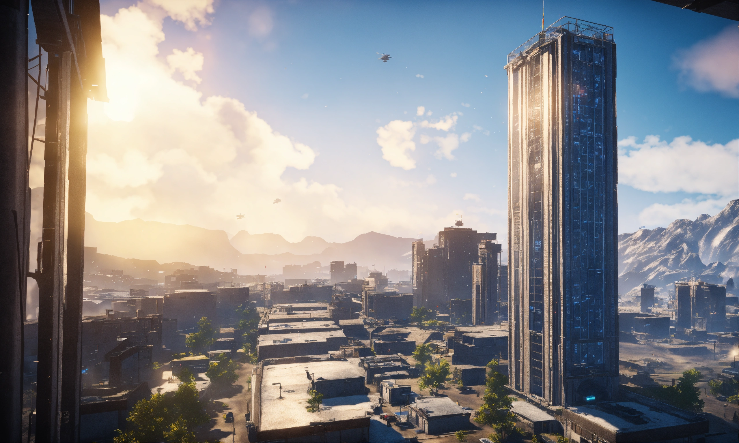 Lexica - Highrise call of duty map, blue sky, bright 4k