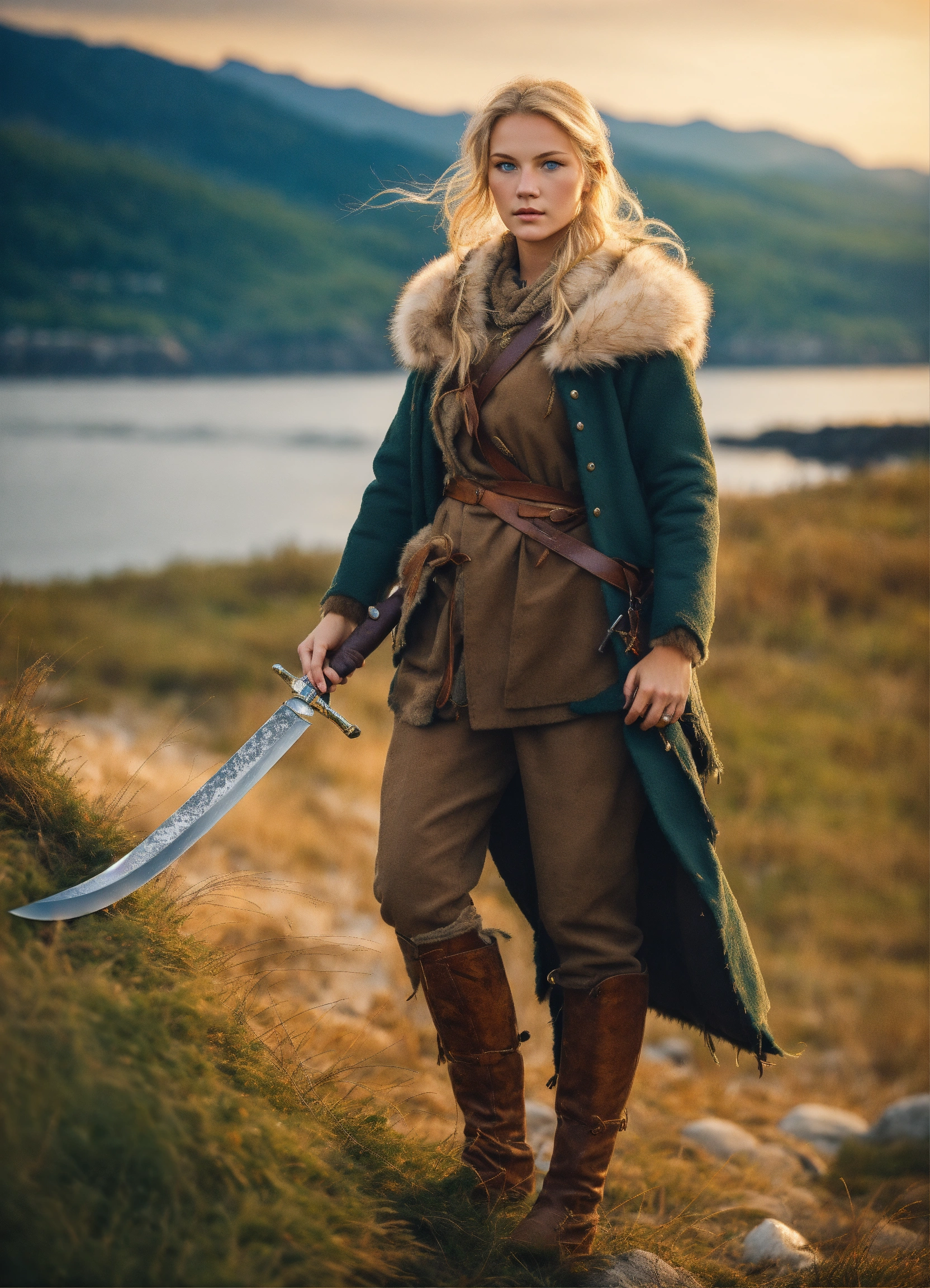 Lexica - Early Germanic blonde female hunter with blue eyes dressed in ...