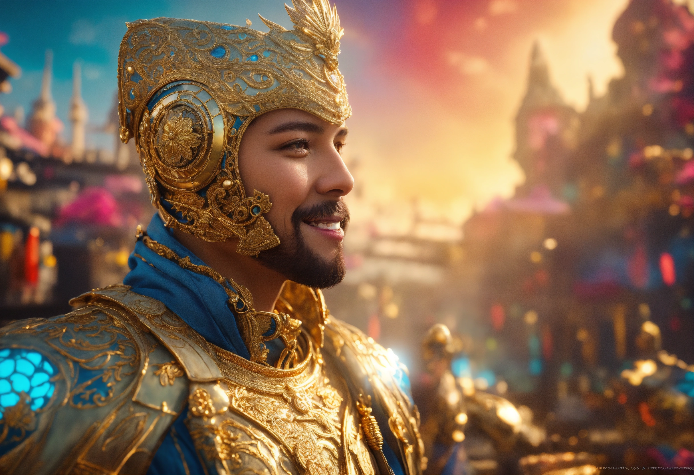 Lexica - Galactic men, beautiful face, gold, bleu, fuchia, (smiling ...