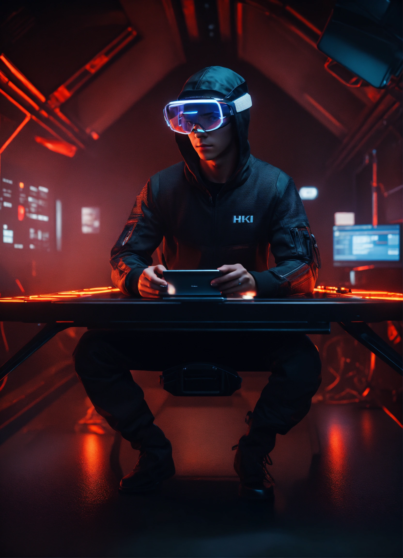 Lexica - Nerdy 20 year old male hacker wearing hi-tech visor glasses ...