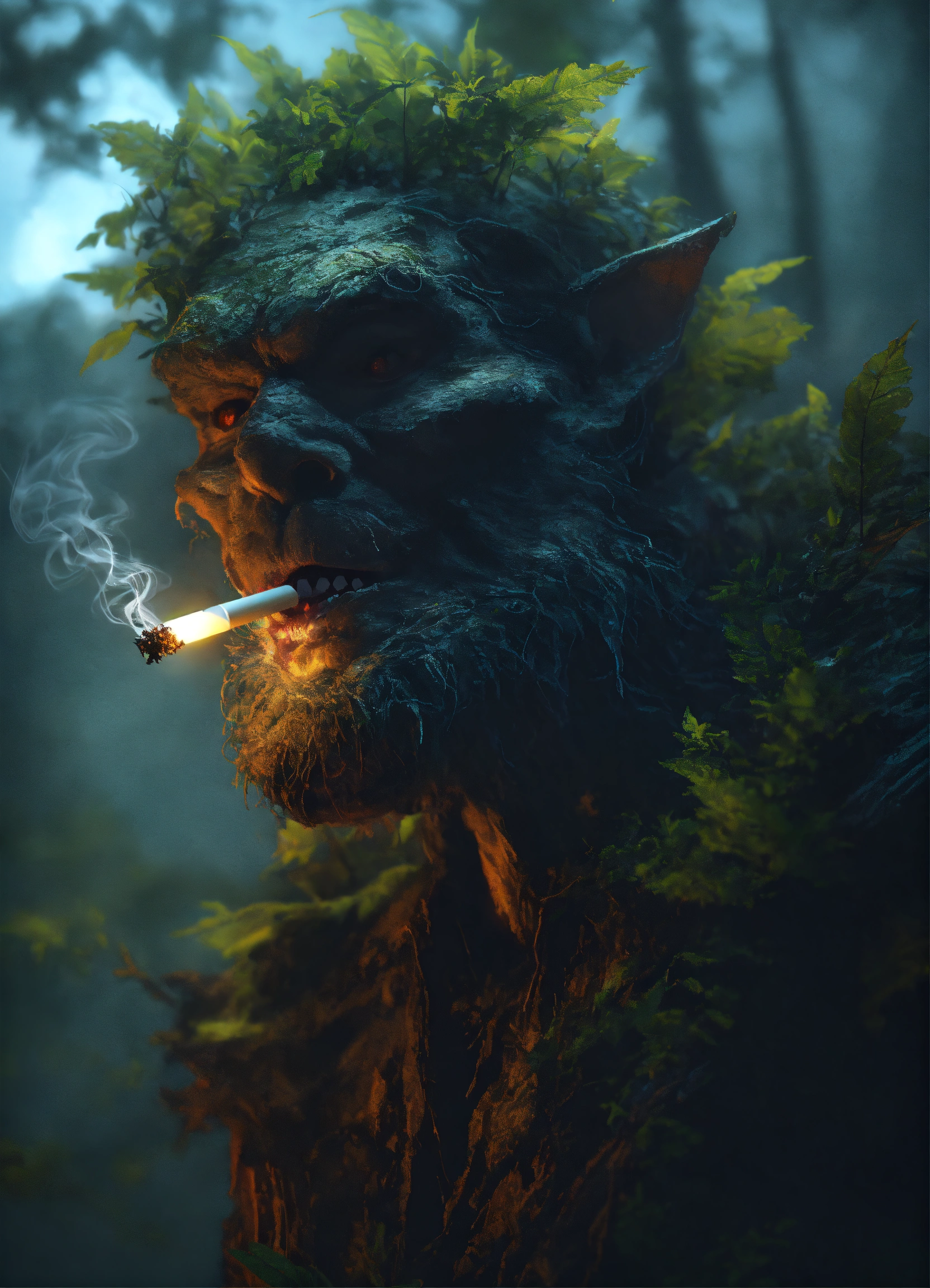 Lexica - Scary hairy humanoid monster smoking a tobacco on the tree top ...
