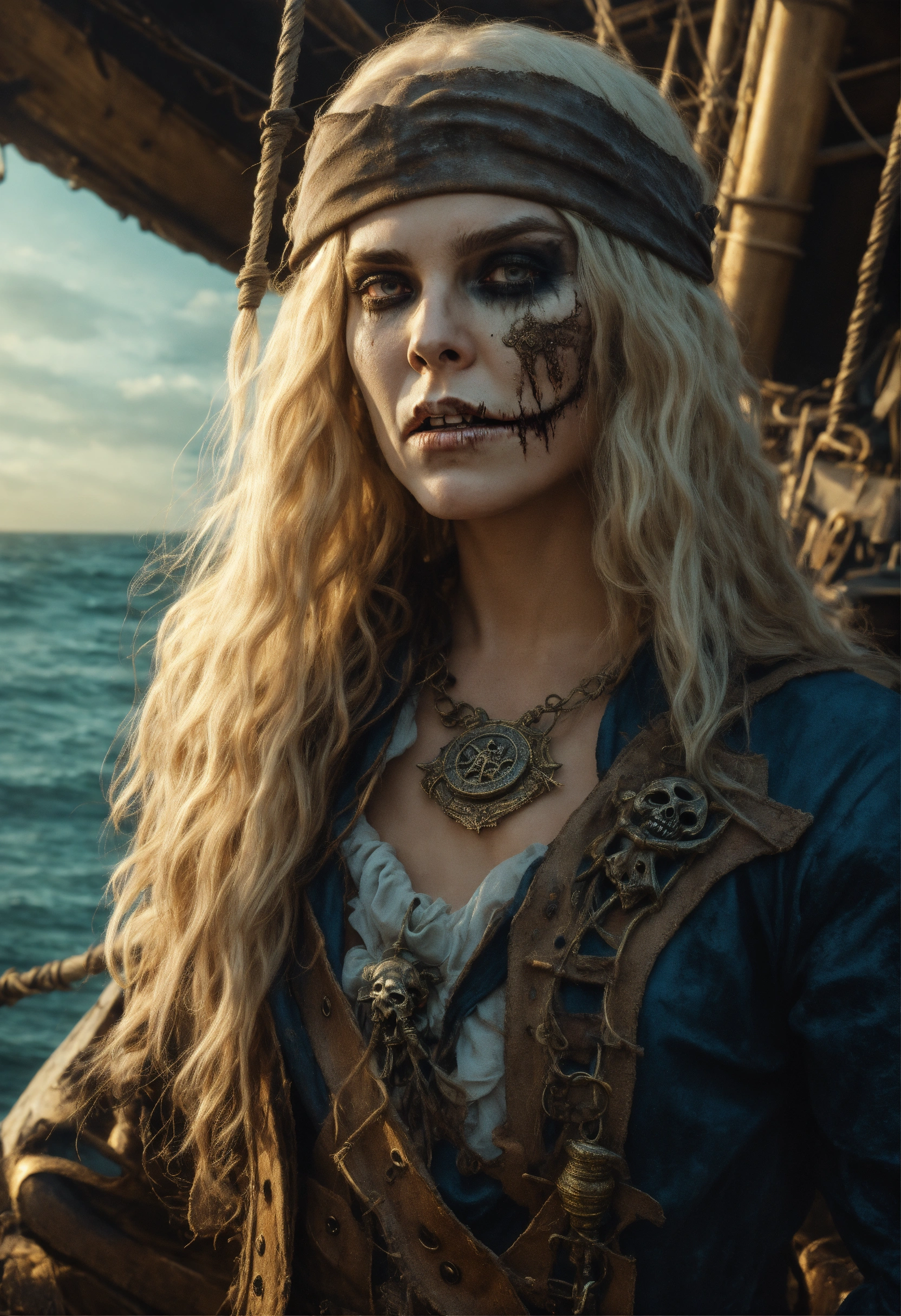 Lexica - Photorealistic, close up, beautiful savage pirate facing the ...