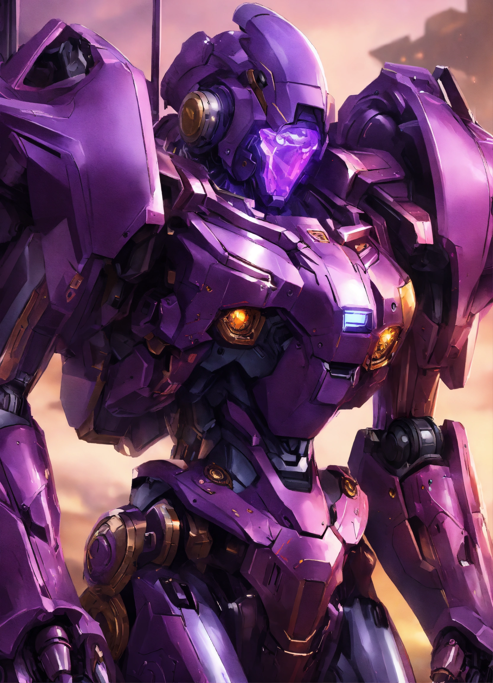 Lexica - Anime art of a royal purple purely mechanical gear large mecha ...