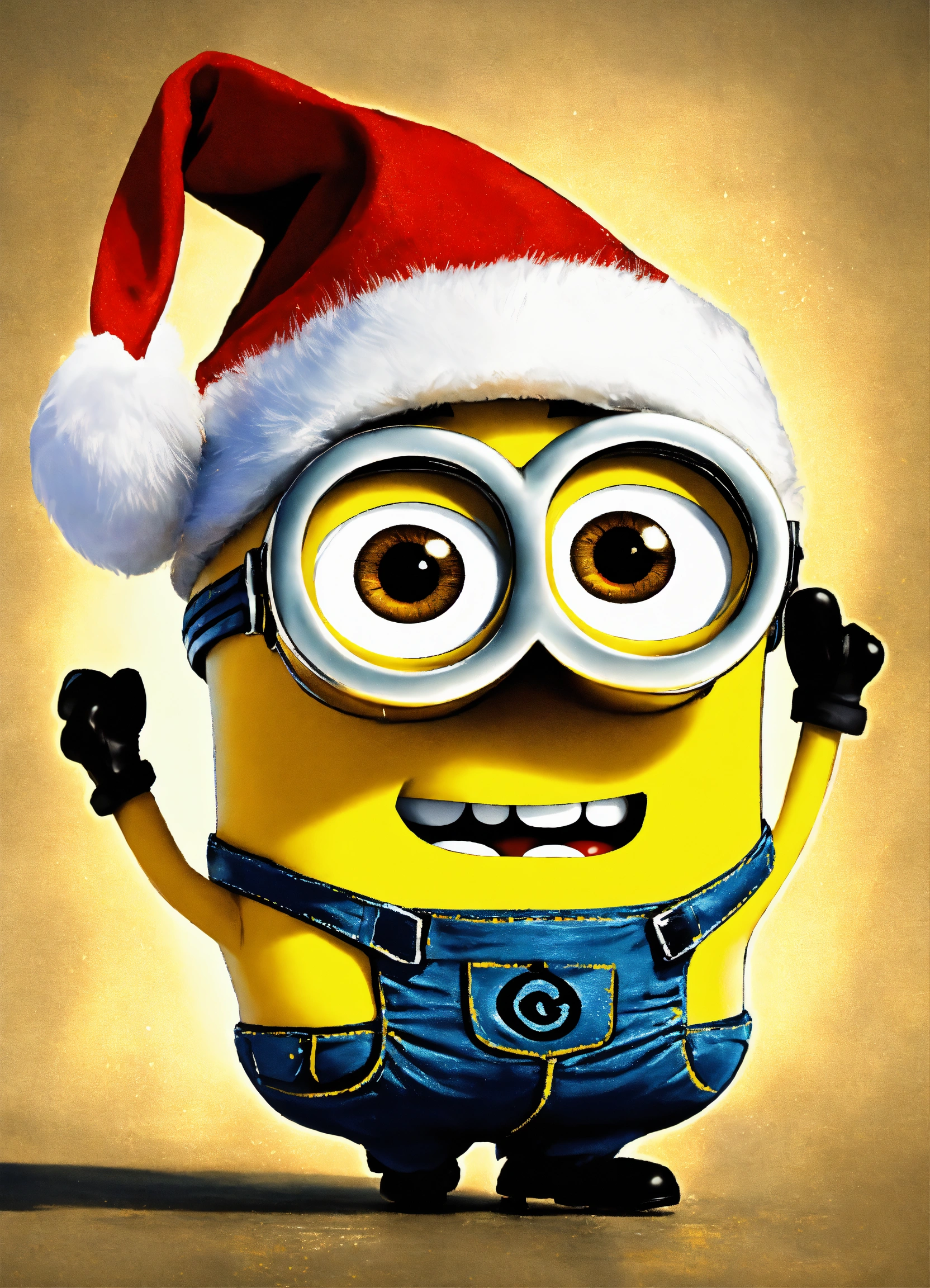 Lexica - A minion wearing a santa hat is jumping, in the style of dark ...