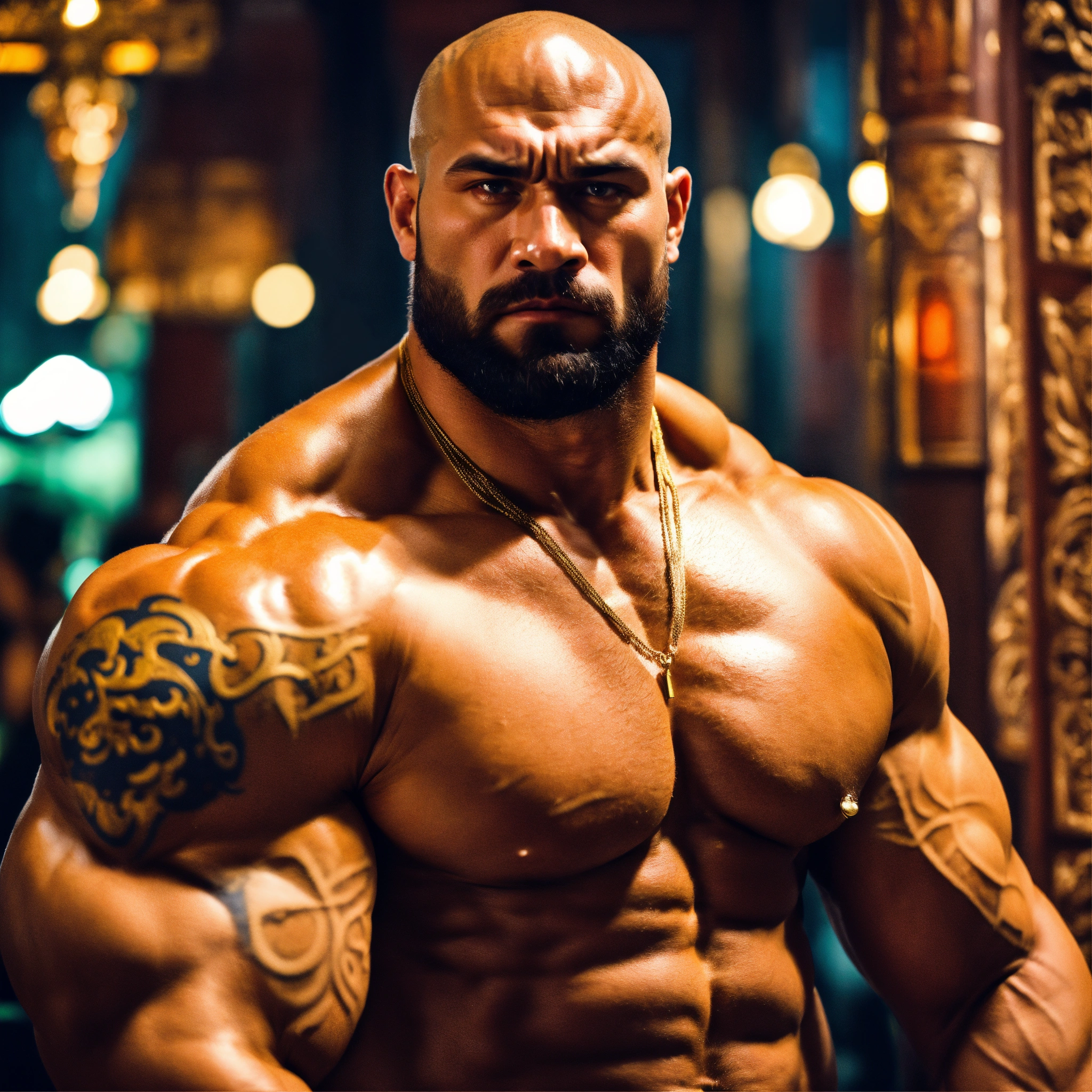 Lexica - 30-year-old hairy man with big muscles, Sagat from Street ...