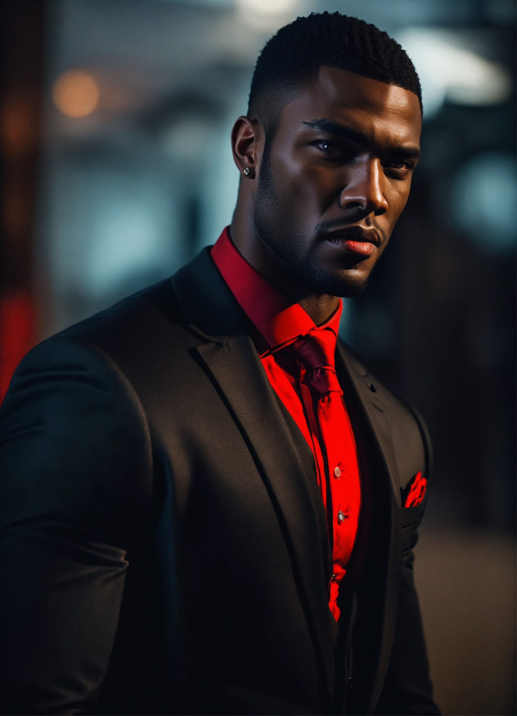 Lexica - Very handsome black man, vampire, wearing a suit, red eyes