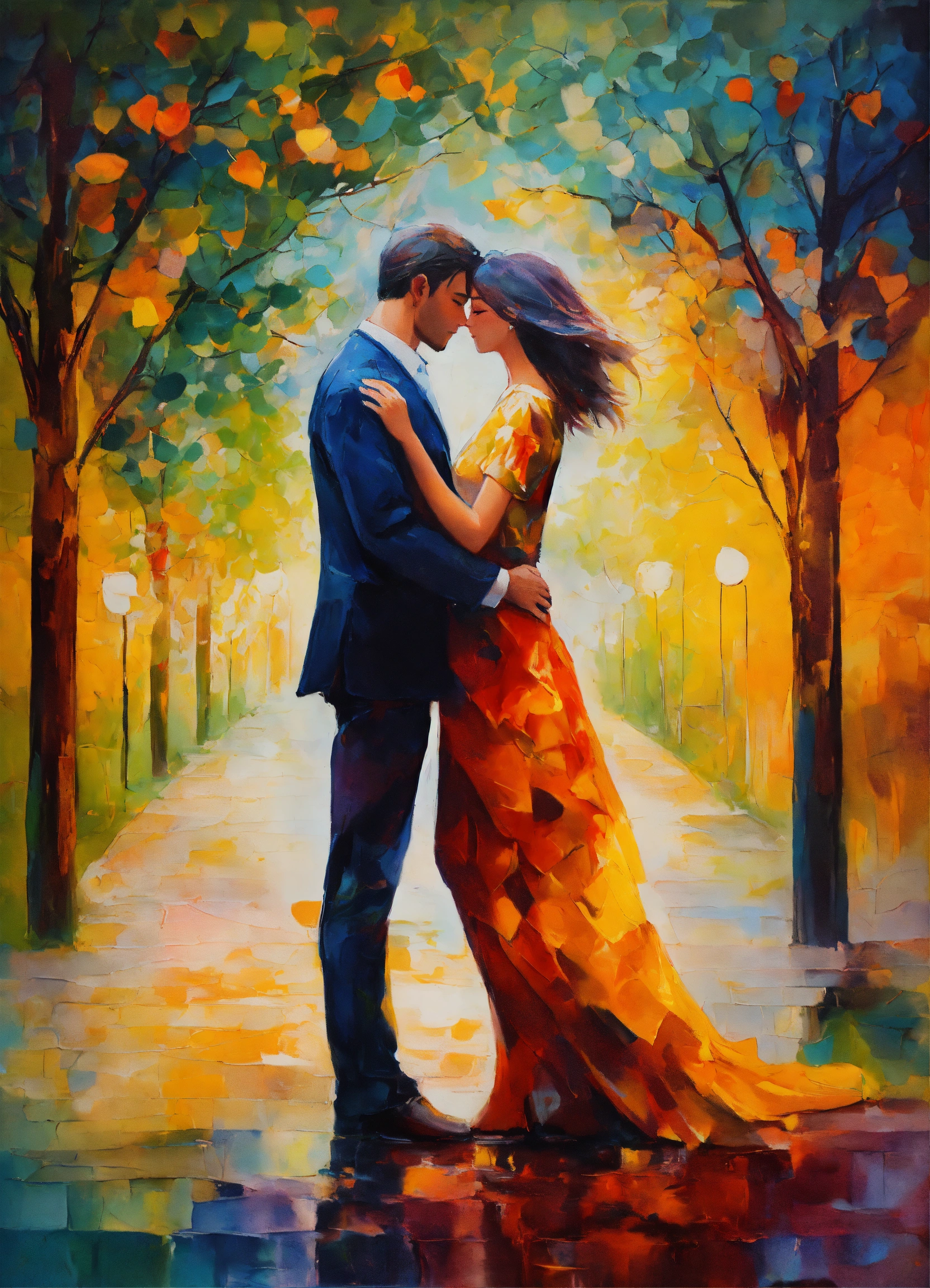 Lexica - Abstract full-body couple embracing poster, dense oil paint ...