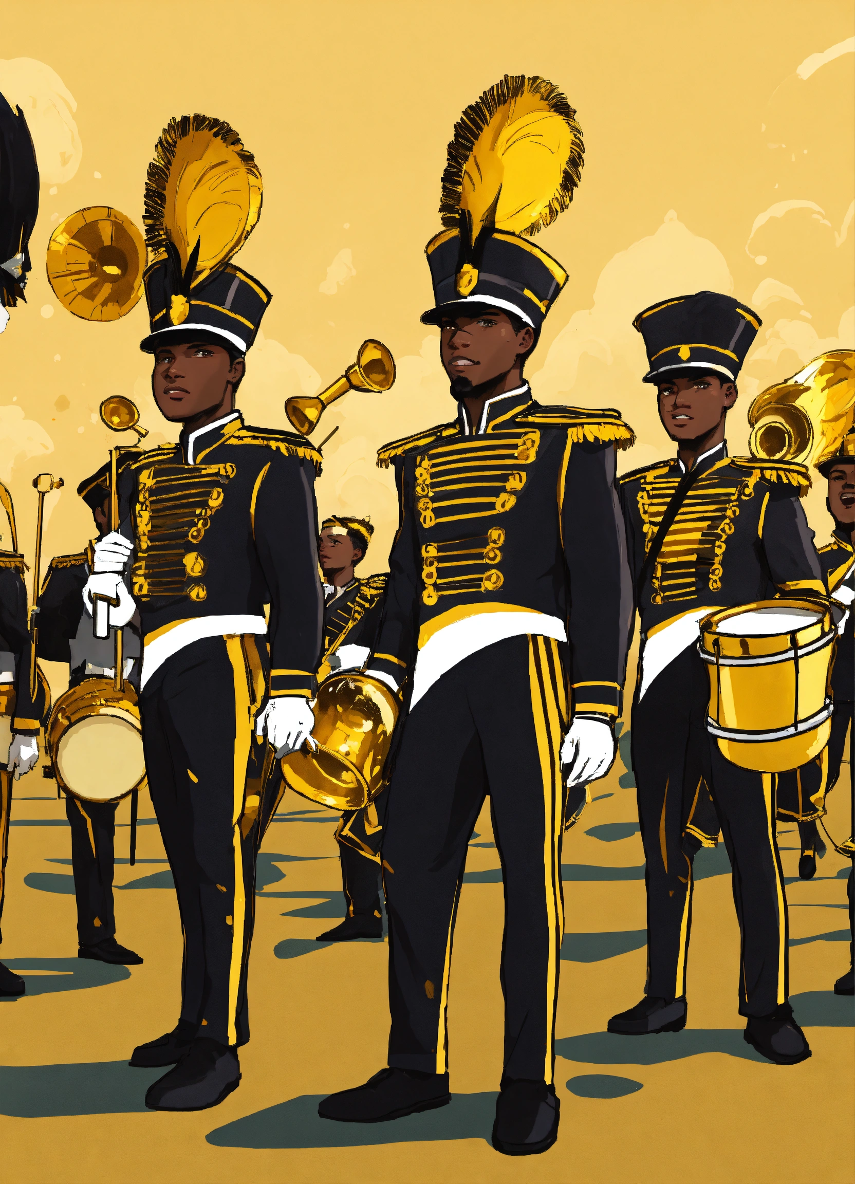 Lexica - Cartoon style African american marching band, wearing black ...