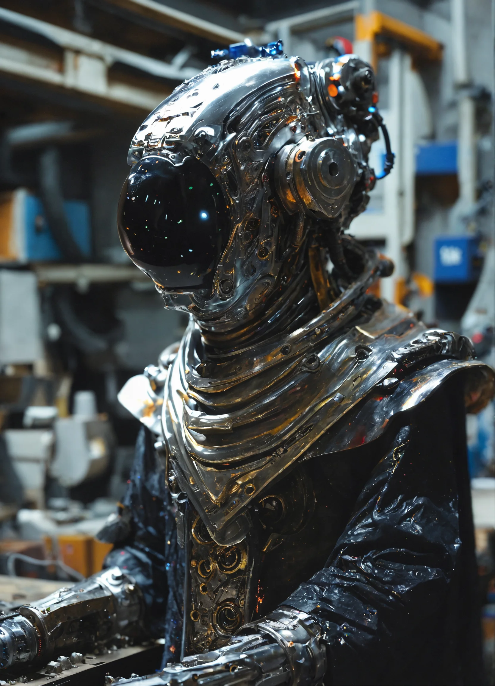 Lexica - Imagine a cosmic void warlock milling on CNC machine titanium.