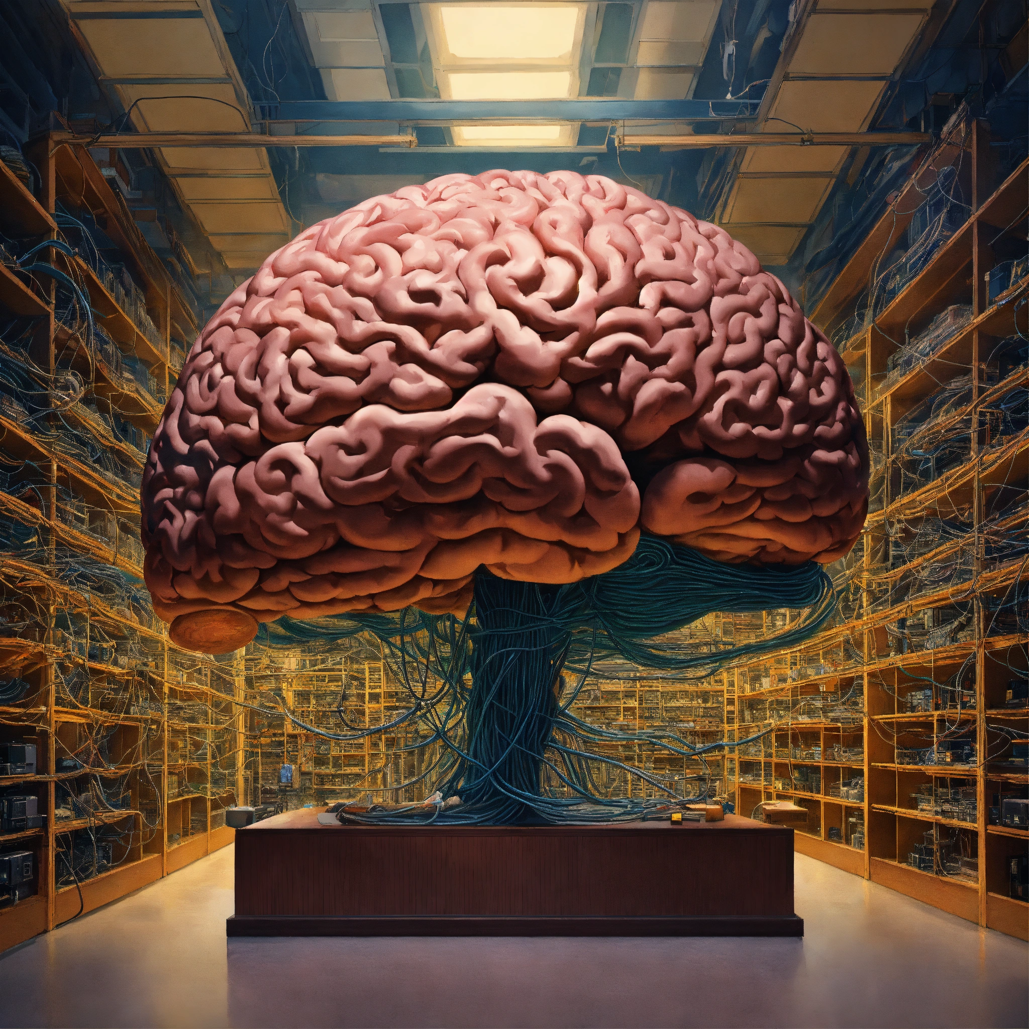 Lexica - In the center of the room, a colossal human brain is ...