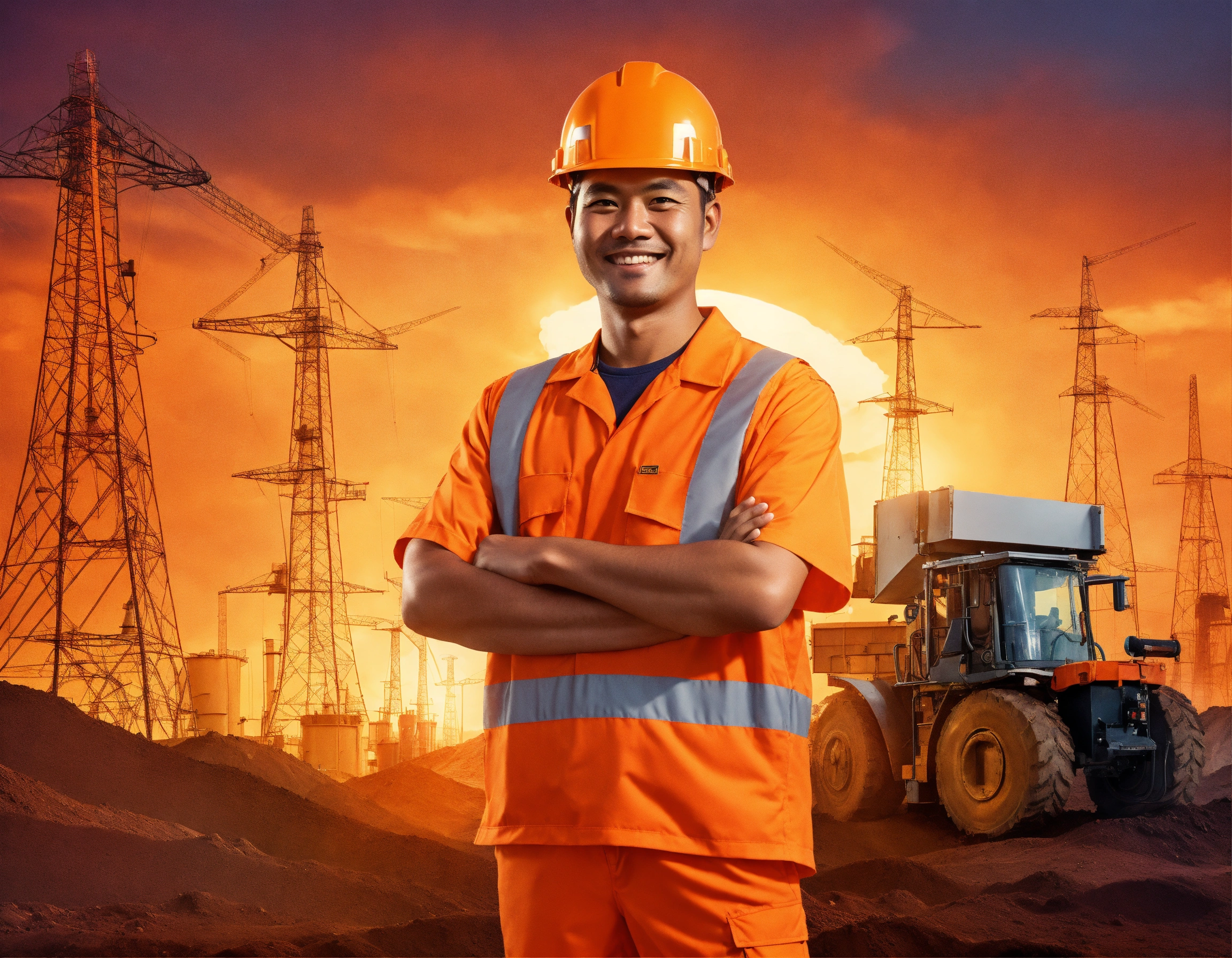 Lexica - Technical officer wearing orange engineering uniform, security ...