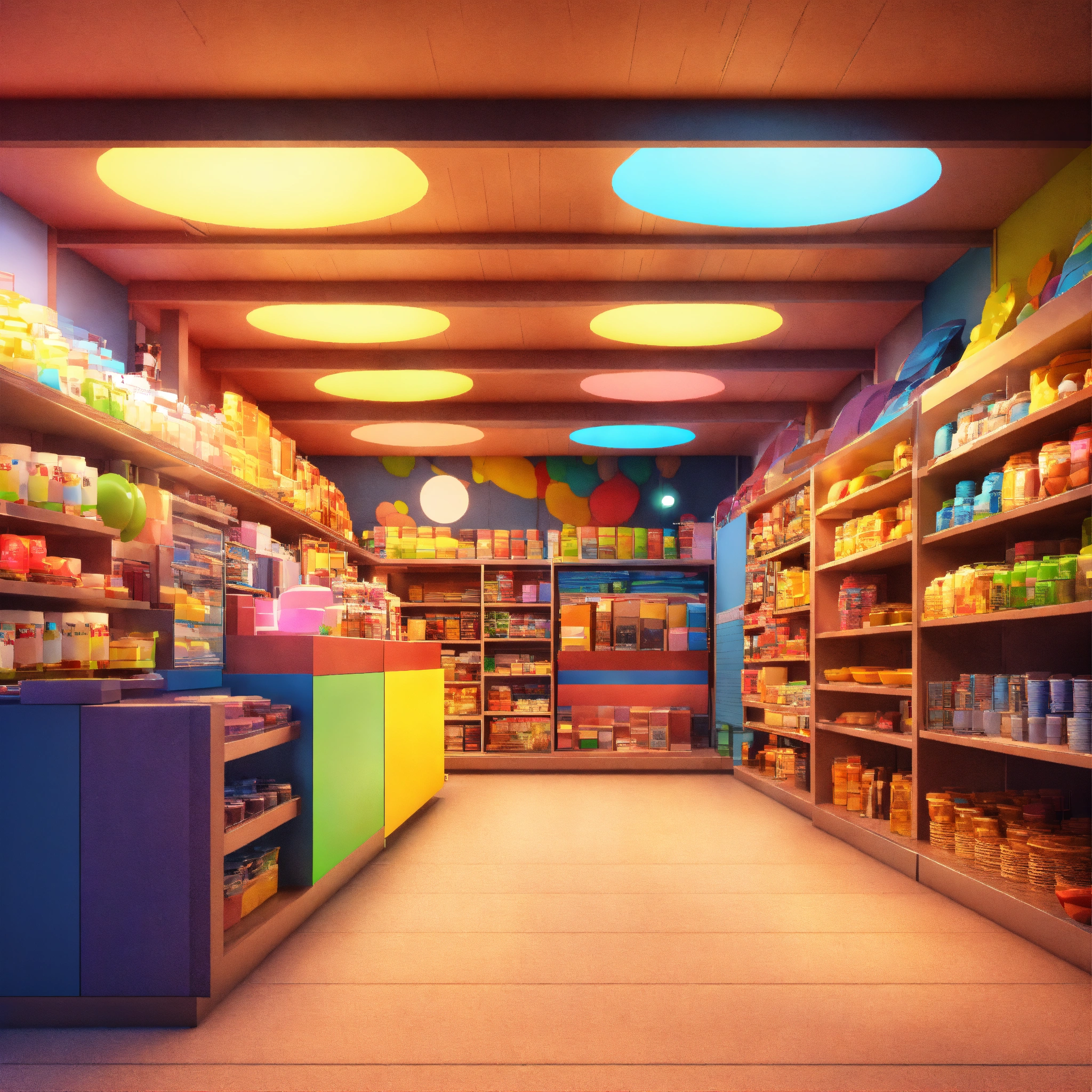 Lexica - Store inside , 3D render, " sorf color" , lighting ...