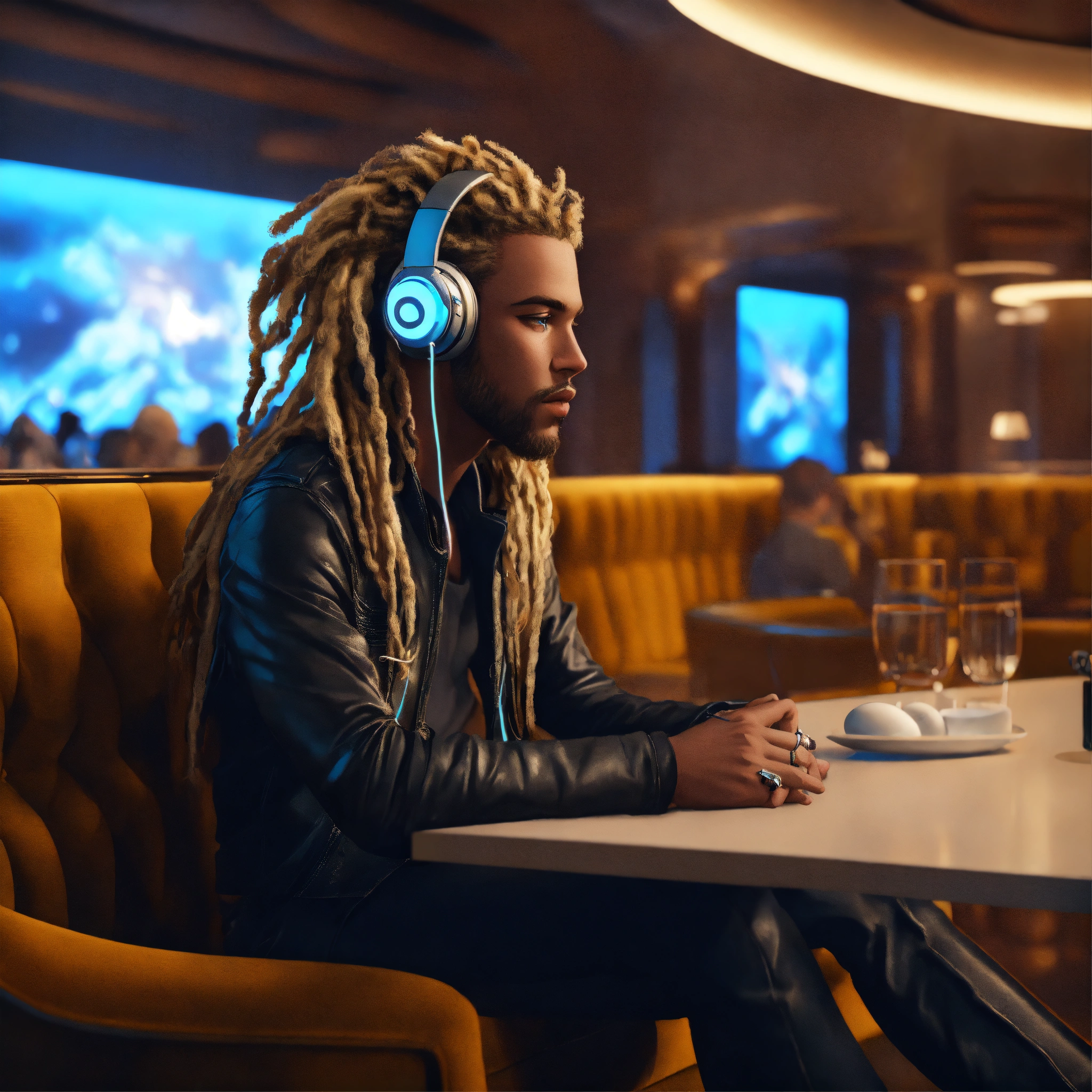 Lexica - Zoom out on a scruffy blonde dreadlock male rockstar wearing ...