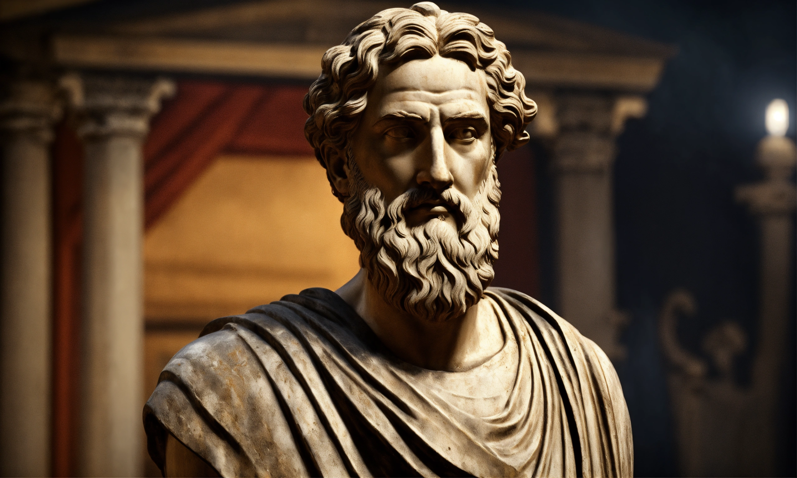 Lexica - Curious Greek philosopher, facing front, dark background ...