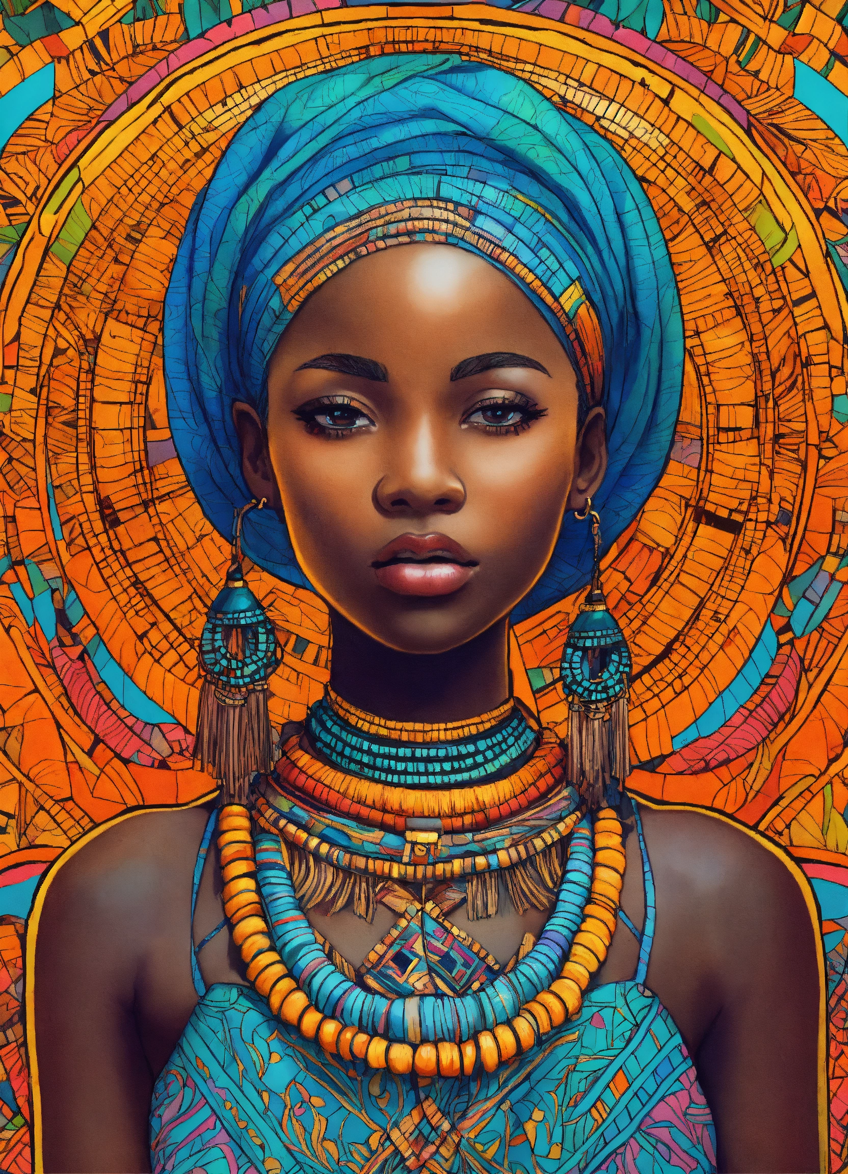 Lexica - African tribal art drawing a cute young woman. Line drawing ...