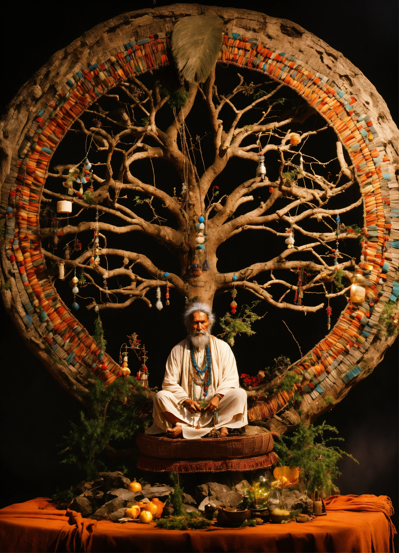 Lexica - Ancient shaman, weaving enchantments sitting in a tree of life