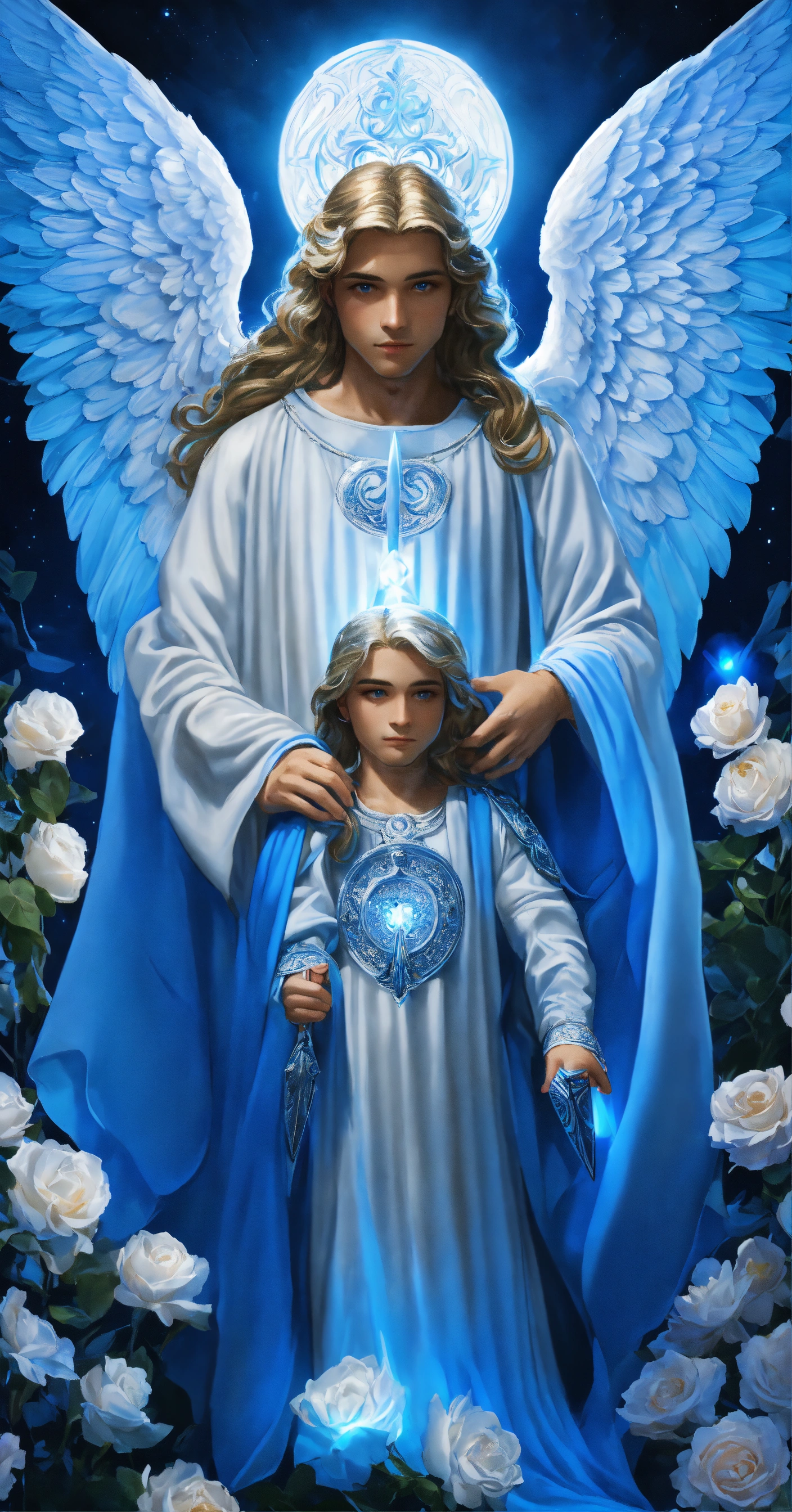 Lexica - 2 male guardian angels with detailed and luminous blue angel ...