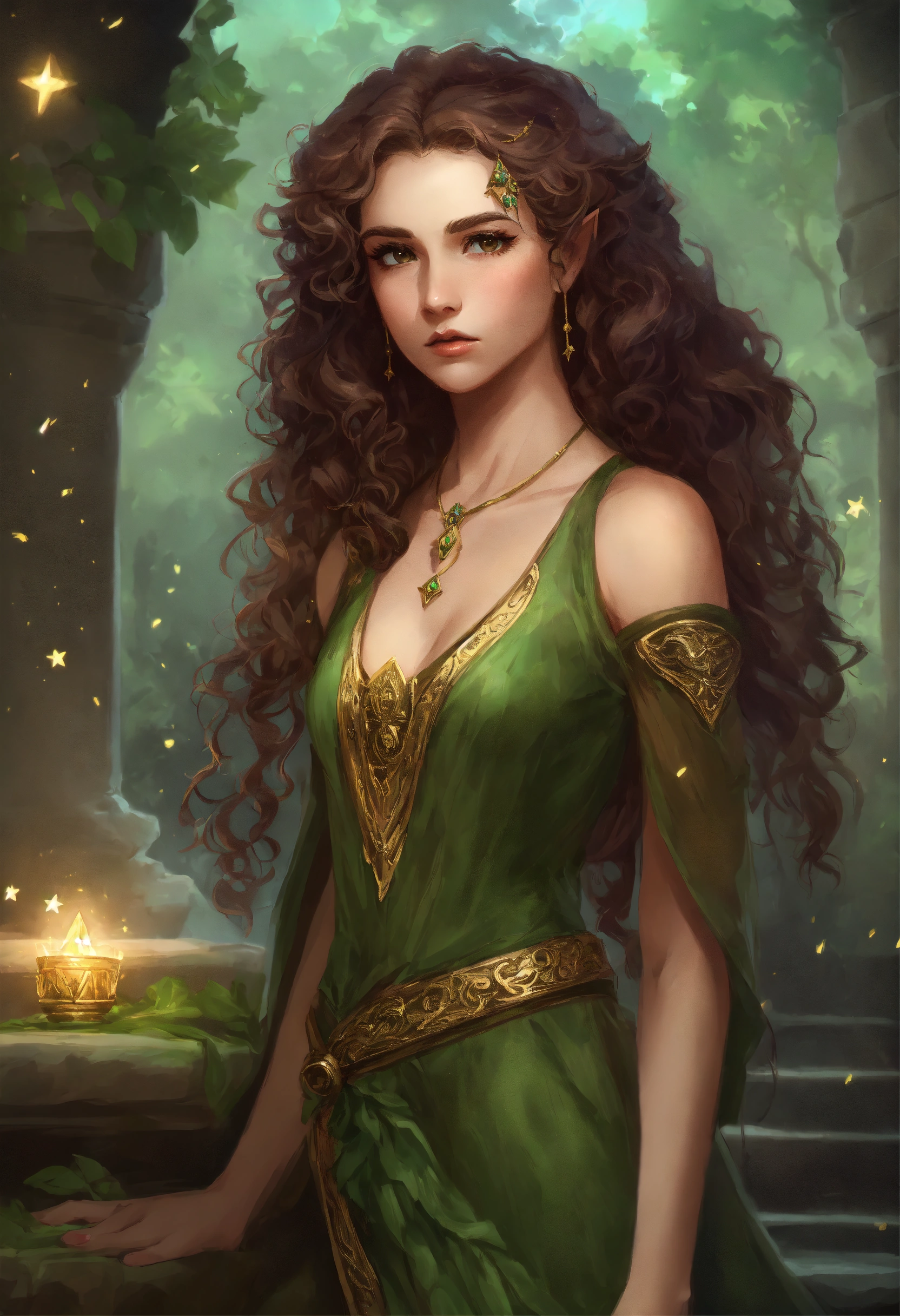 Lexica - Character art of a 24-year-old female wood elf, curly hair ...