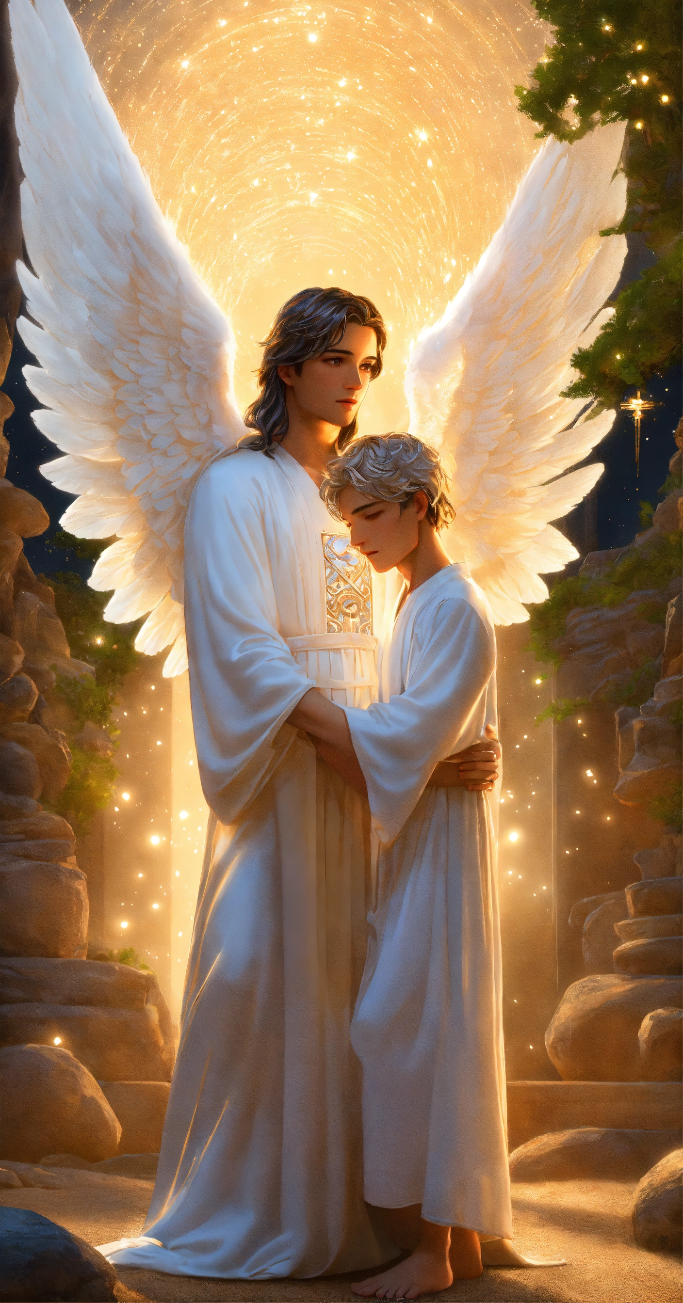 Lexica - 2 male guardian angels with detailed and luminous white angel ...