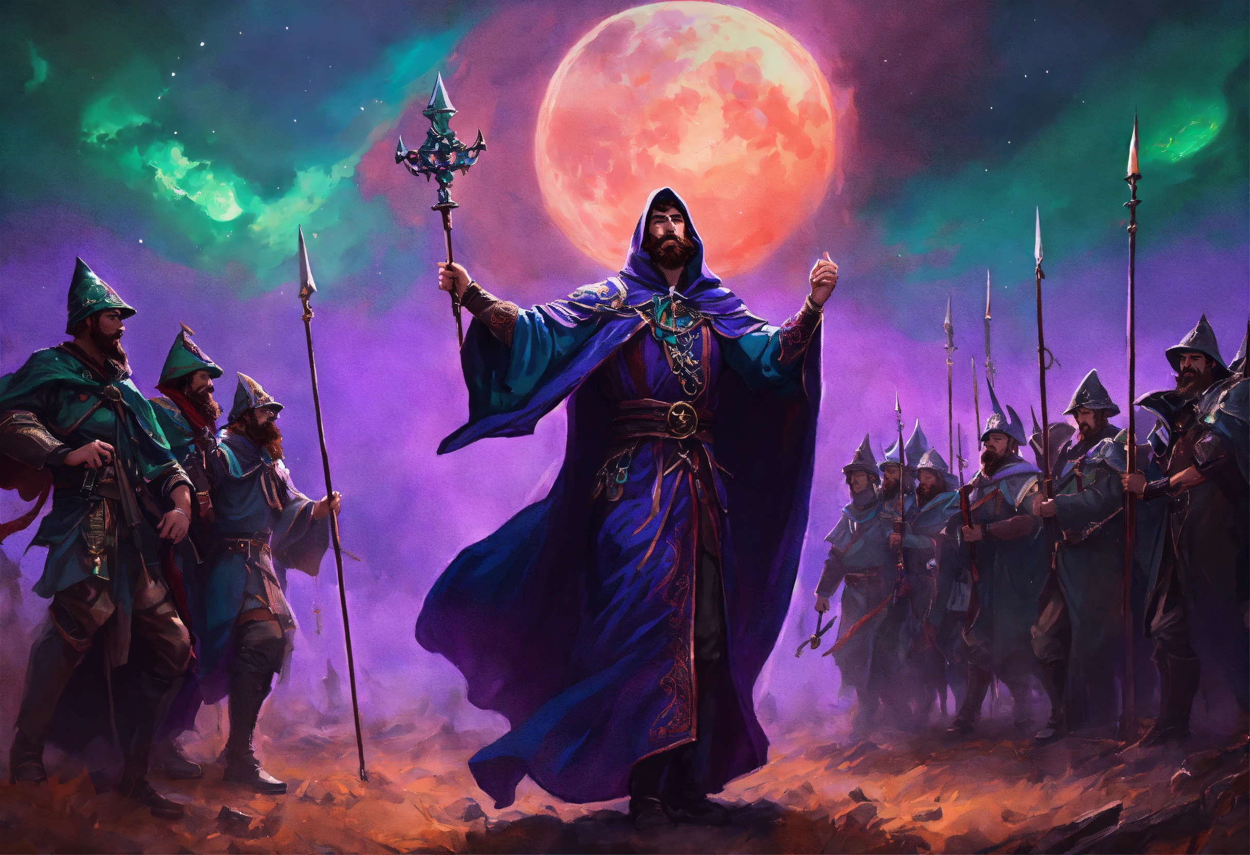 Lexica - Dirty Fantasy oil paiting of a mage Cursing the Battefield ...