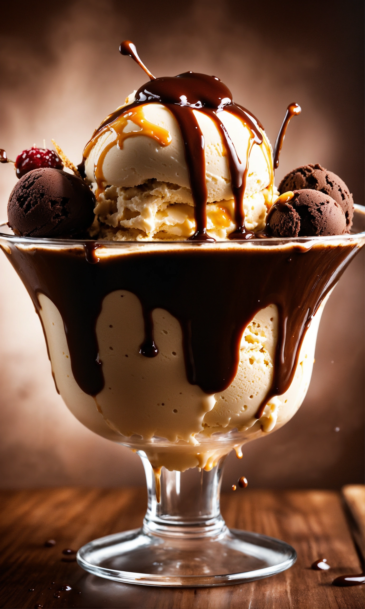 Lexica - Ice cream sundae. With spectacular splashes of chocolat sauce ...