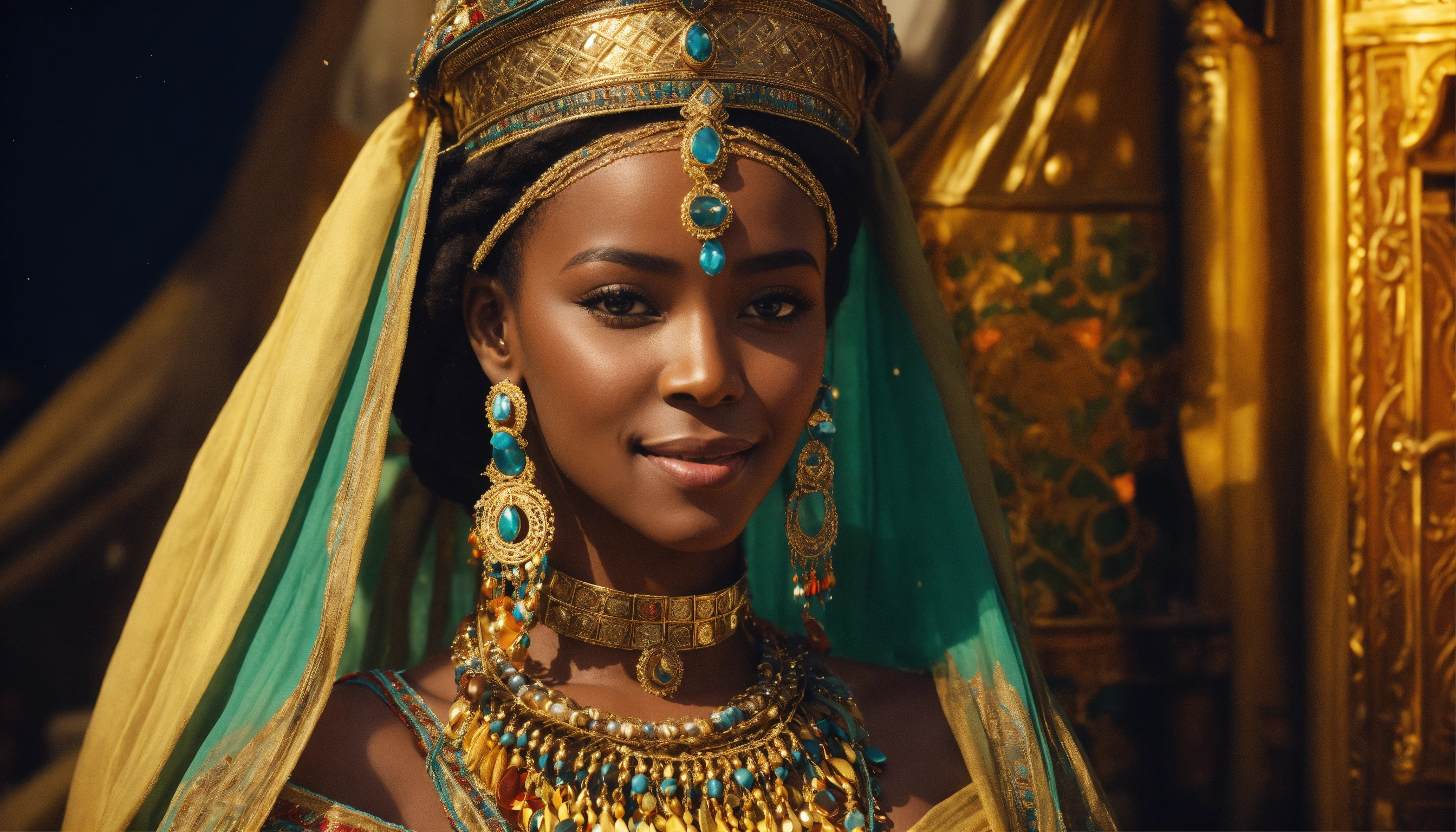 Lexica - Illustrate a view of a beautiful young Ethiopian Queen with ...