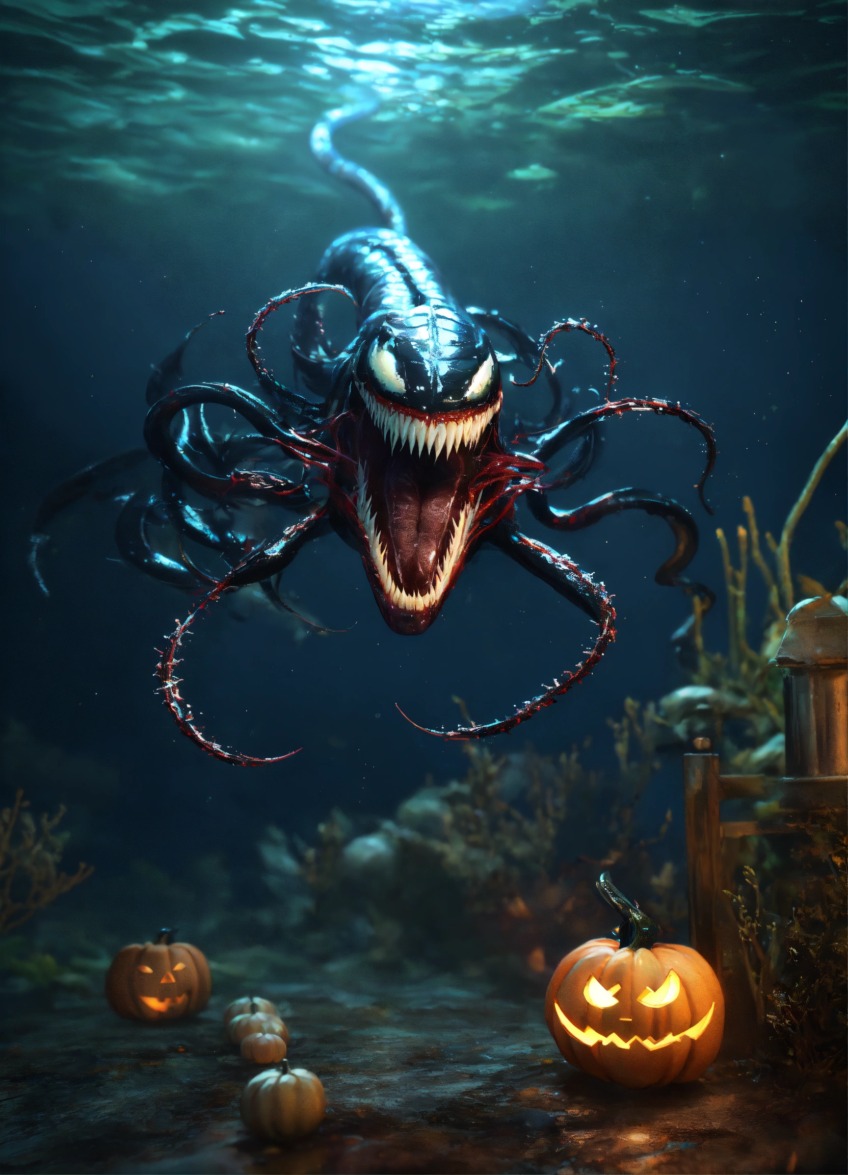 Lexica - Scary venom on a string under water, halloween, unreal engine ...
