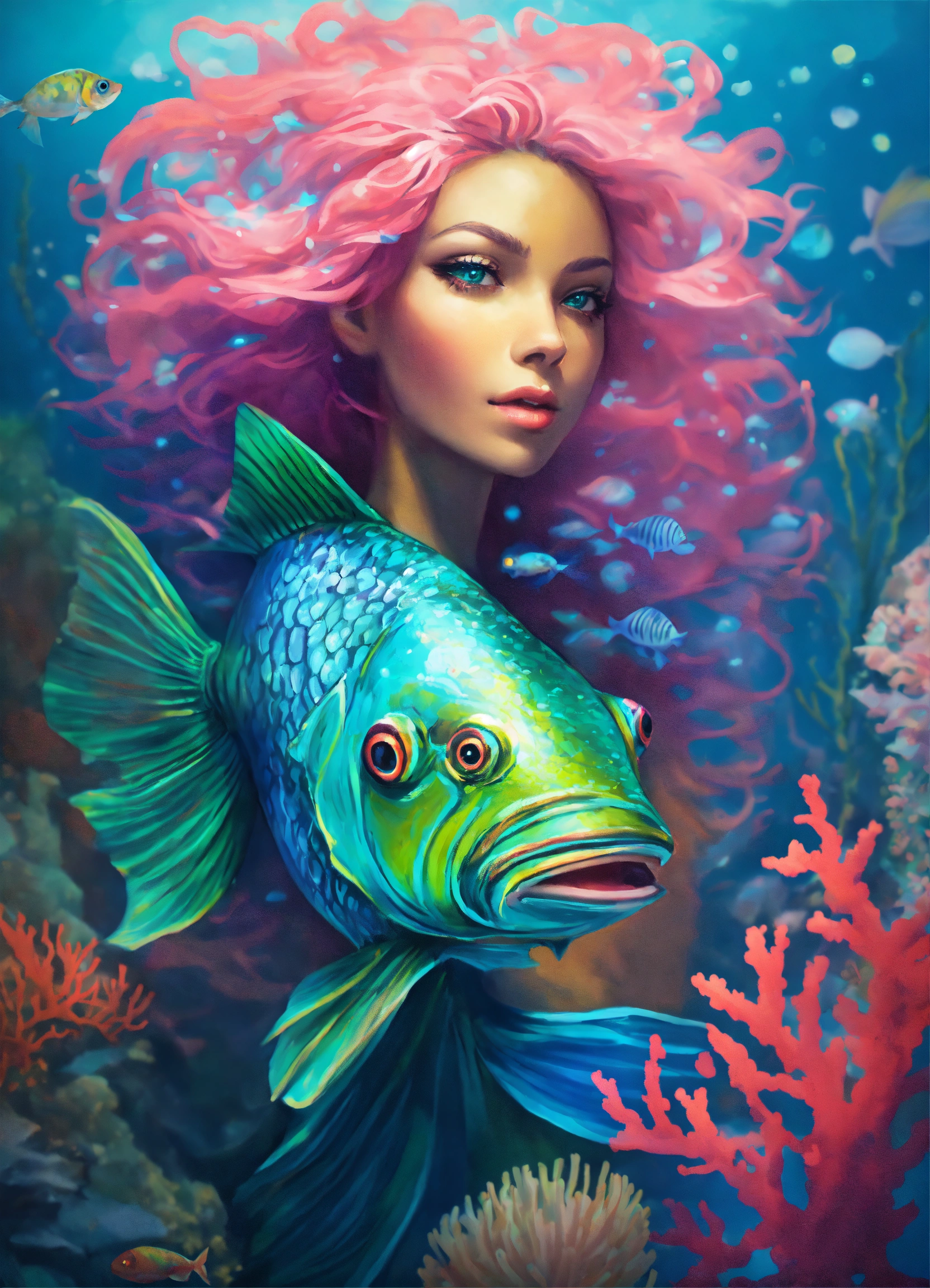 Lexica - Fantasy Portrait of an anthropomorphic fish, shimmery skin ...