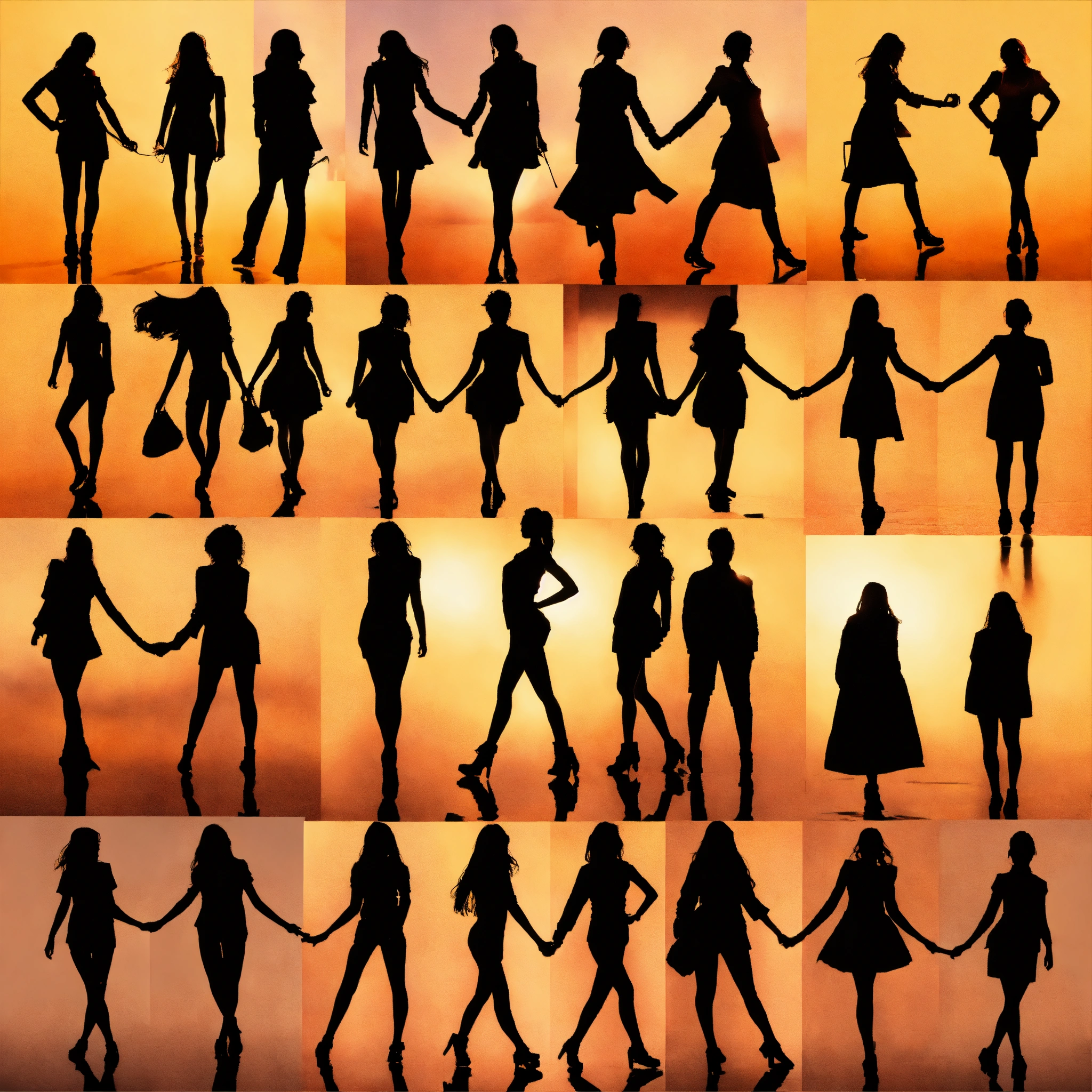 Lexica - 8 random female silhouettes, holding hands
