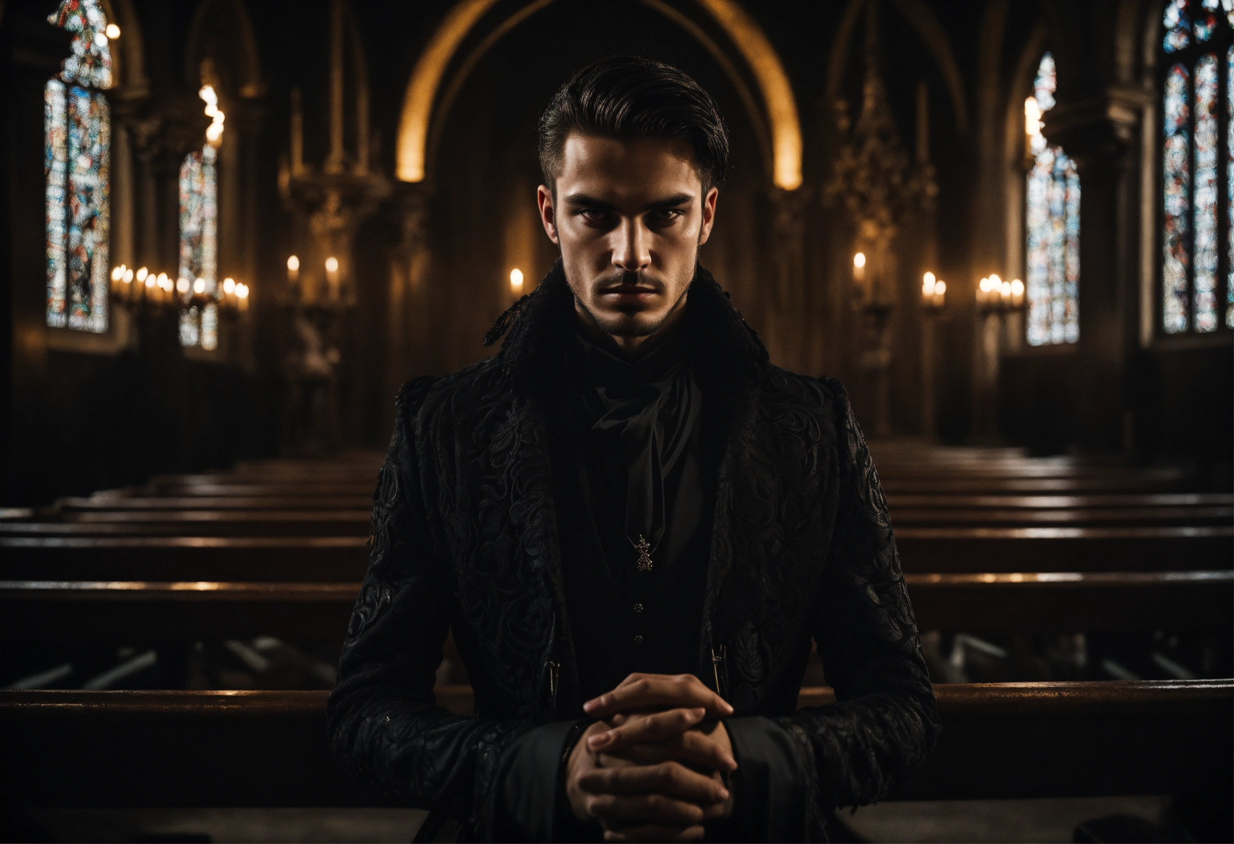 Lexica - Dark and dramatic portrait of a young handsome evil cult ...