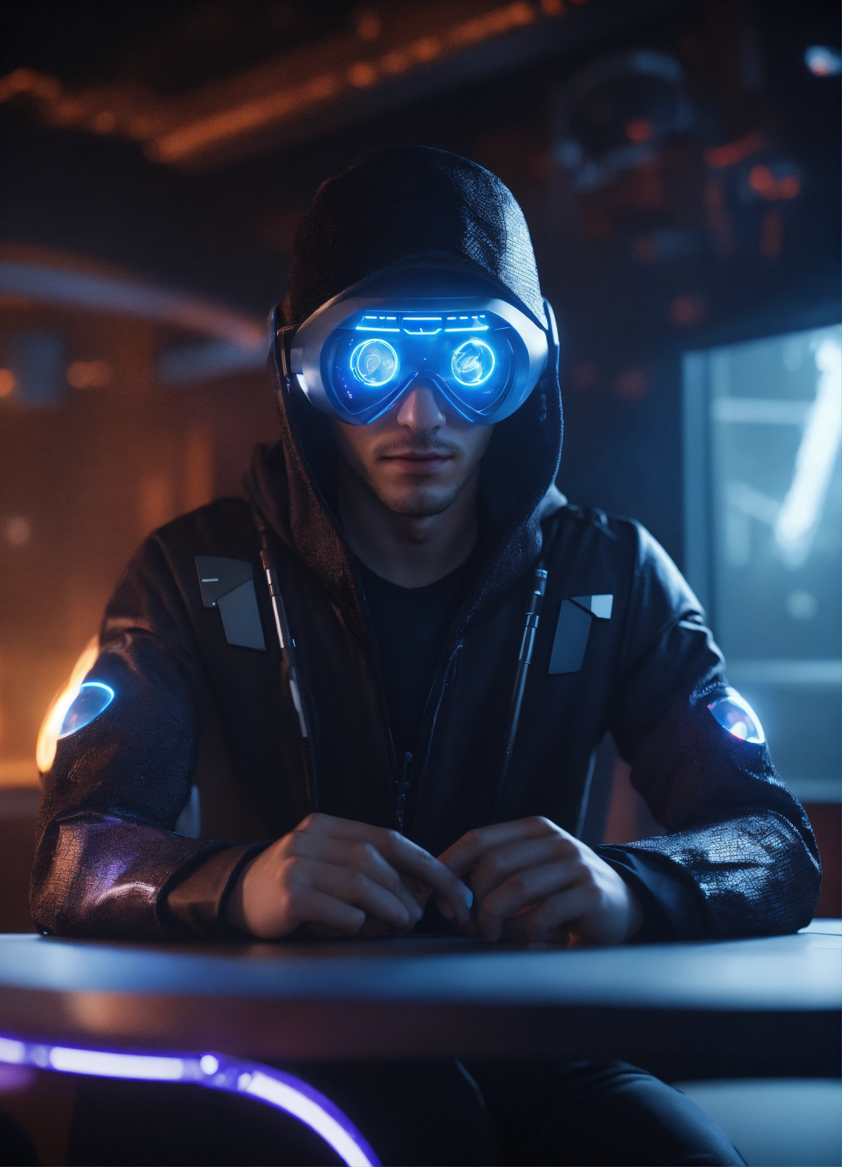 Lexica - Nerdy 25 year old male cyborg hacker wearing futuristic ...