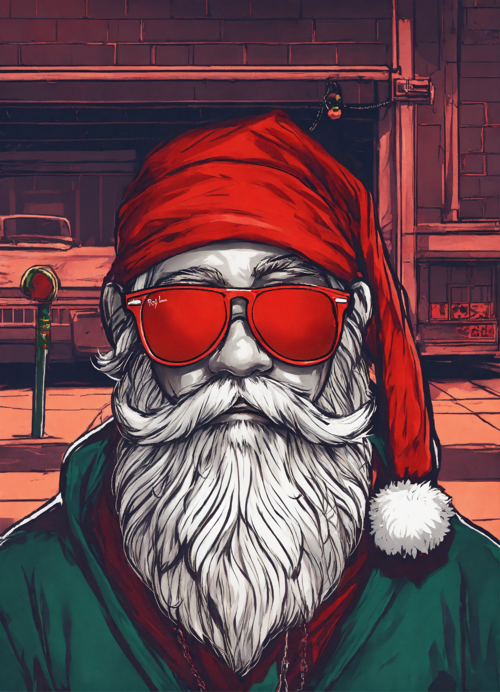 Lexica - Create a line drawing of Santa Claus with a red bandana and ...