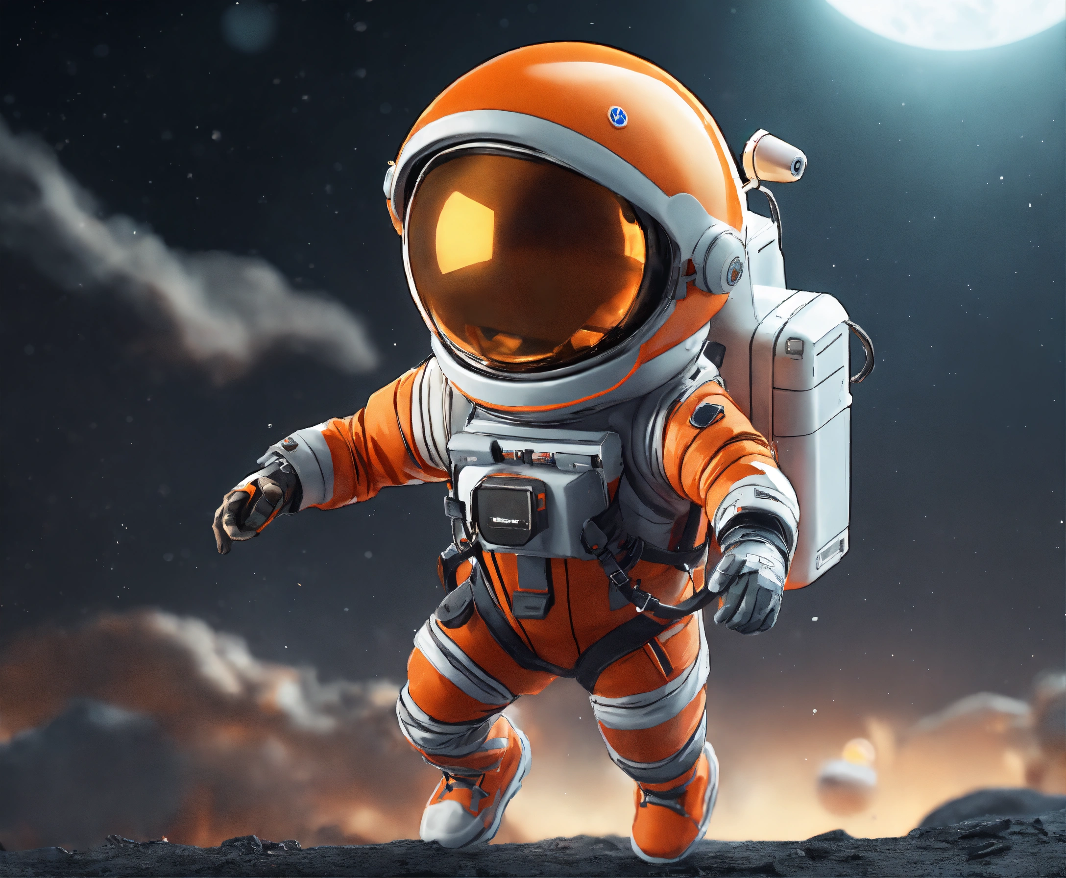 Lexica - Cute Astronaut Flying with jetpack orange and gray 8k