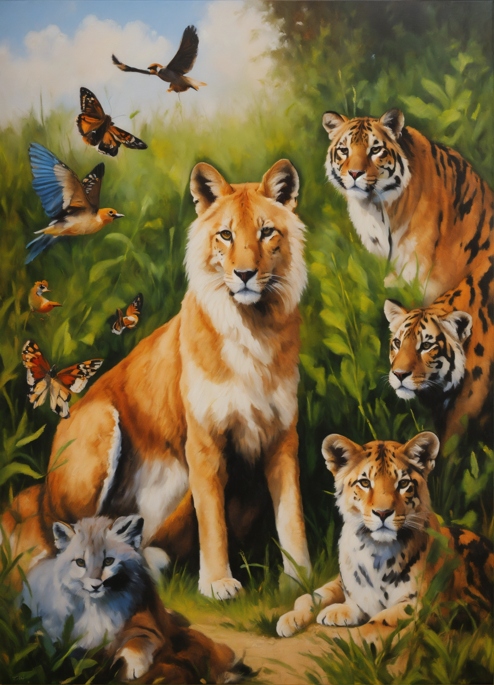 Lexica - World animal day, multiple animals, oil painting