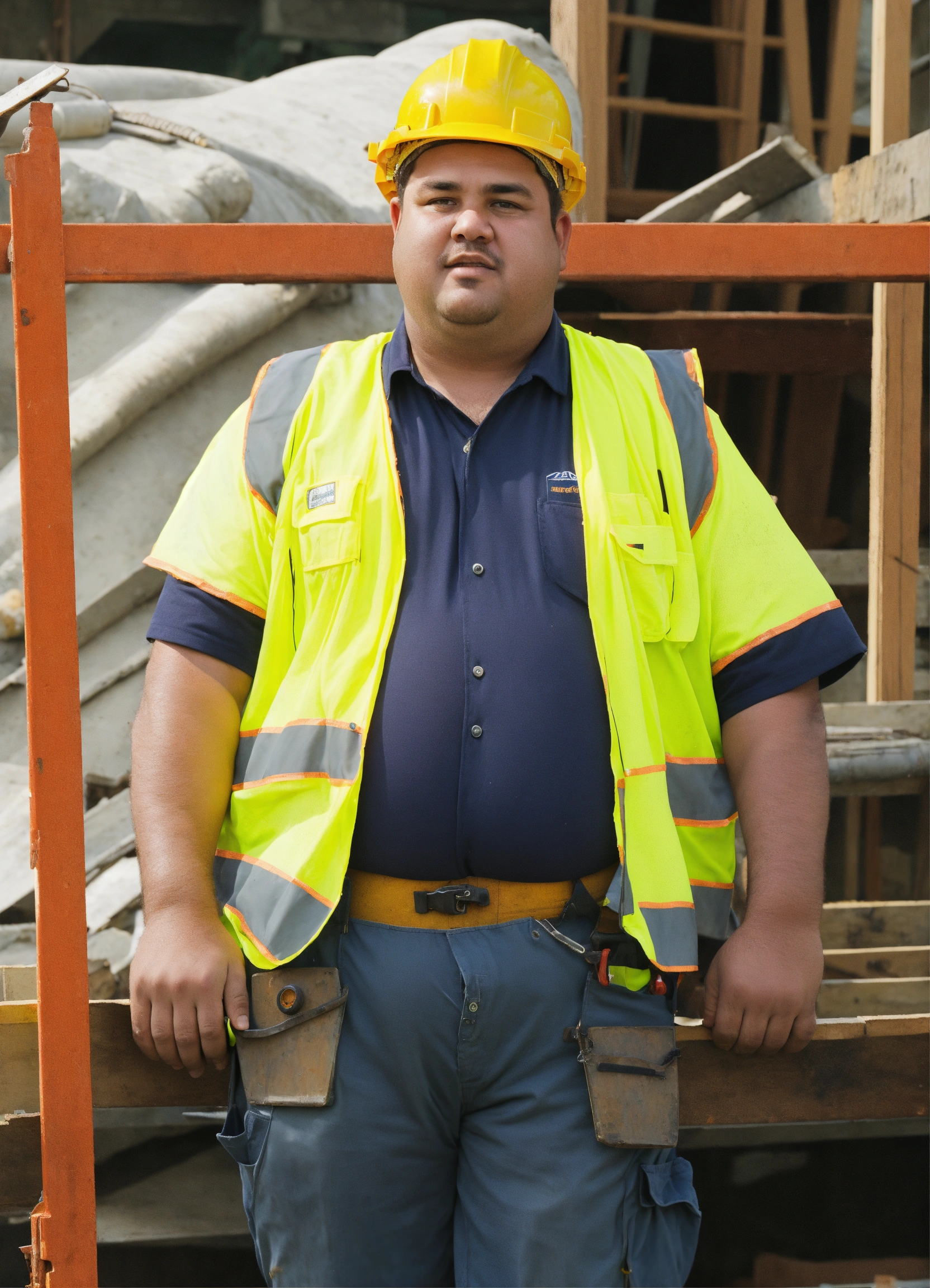 Lexica - A construction worker with a very large belly, amateur photo