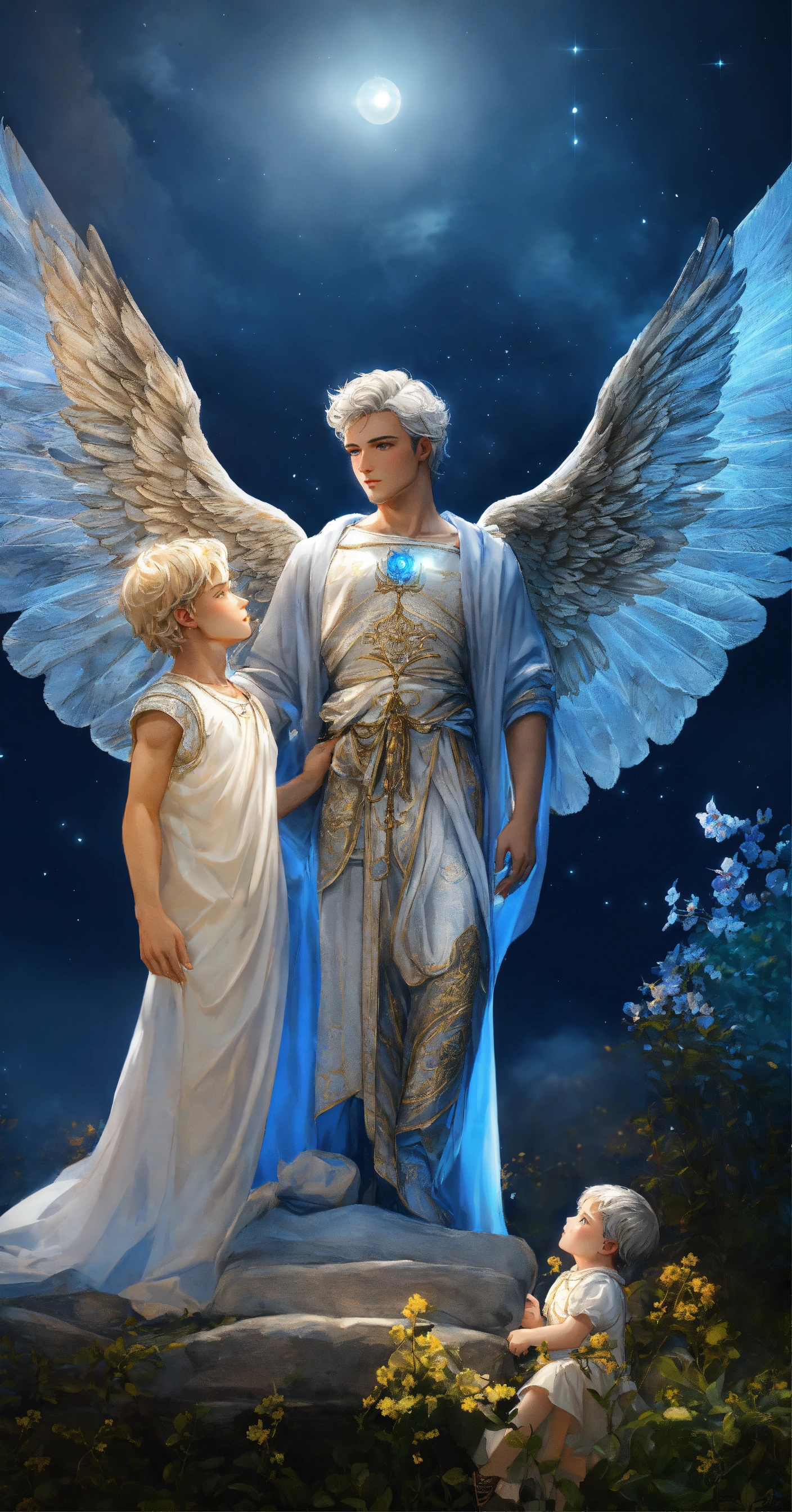 Lexica - 2 male guardian angels with detailed and luminous blue angel ...