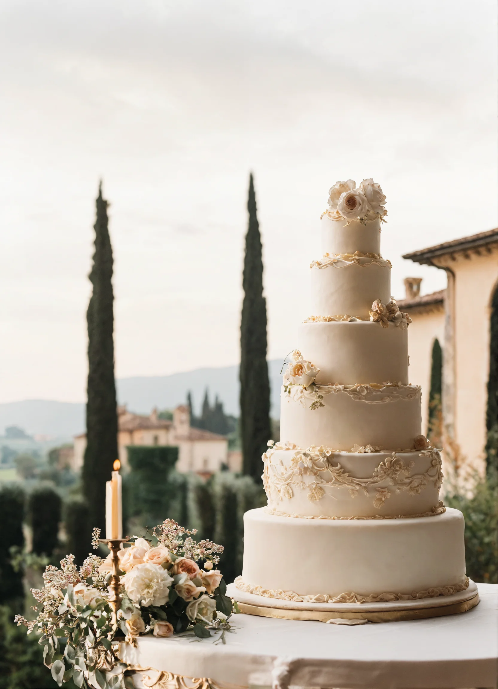 Lexica - Elegant tall wedding cake fine art style soft light white sky ...