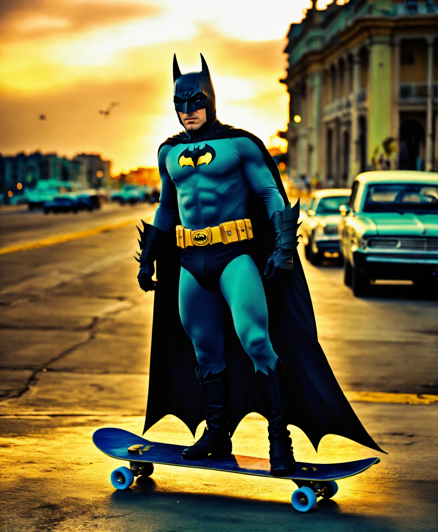 Lexica - Batman con su skateboard por el malecon de La Habana, estilo ...