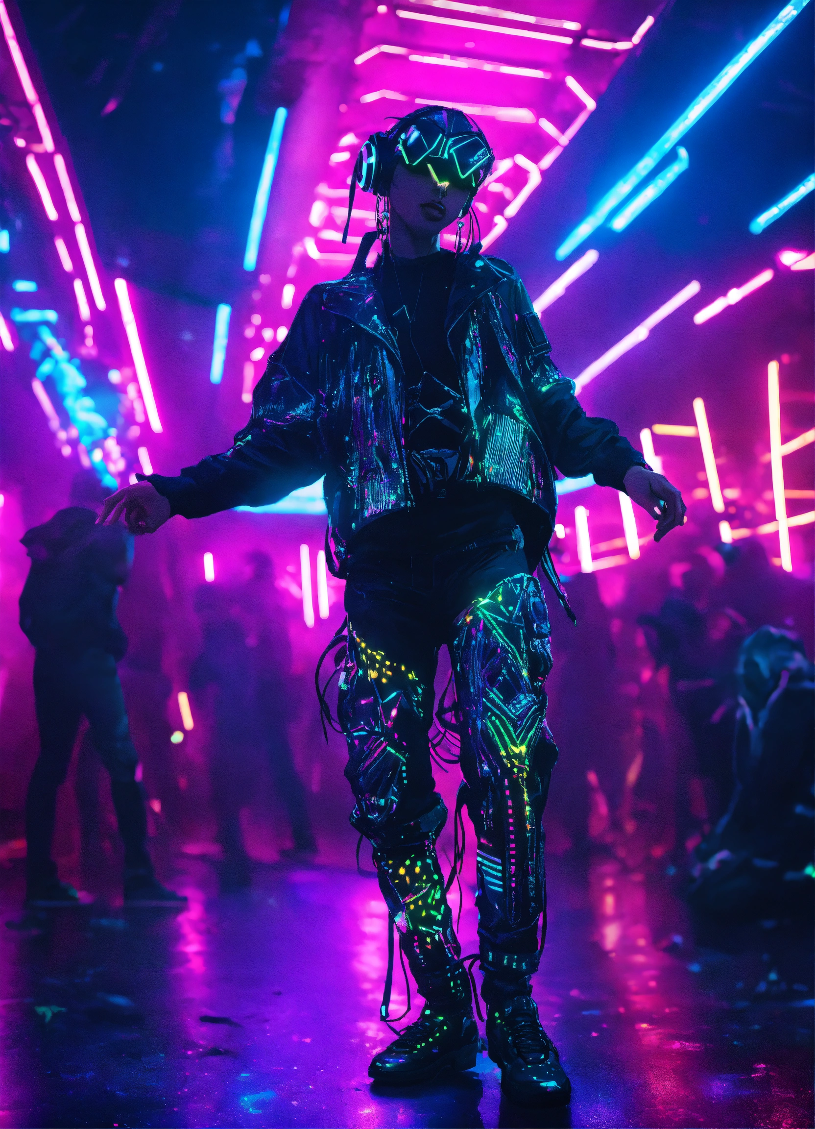 Lexica - Cyberpunk Raver dancing in diamond and shimmer black neon ...