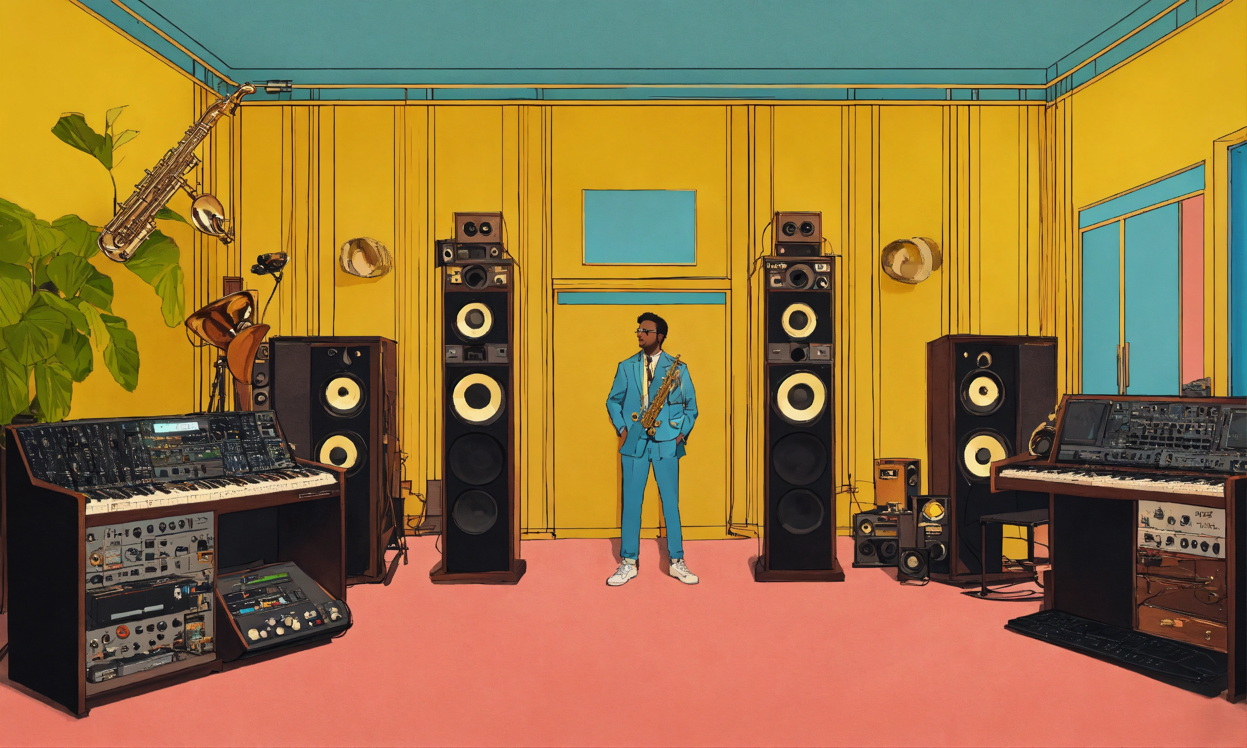 Lexica - Generate an image of Wes Anderson style artwork of a 2 music ...