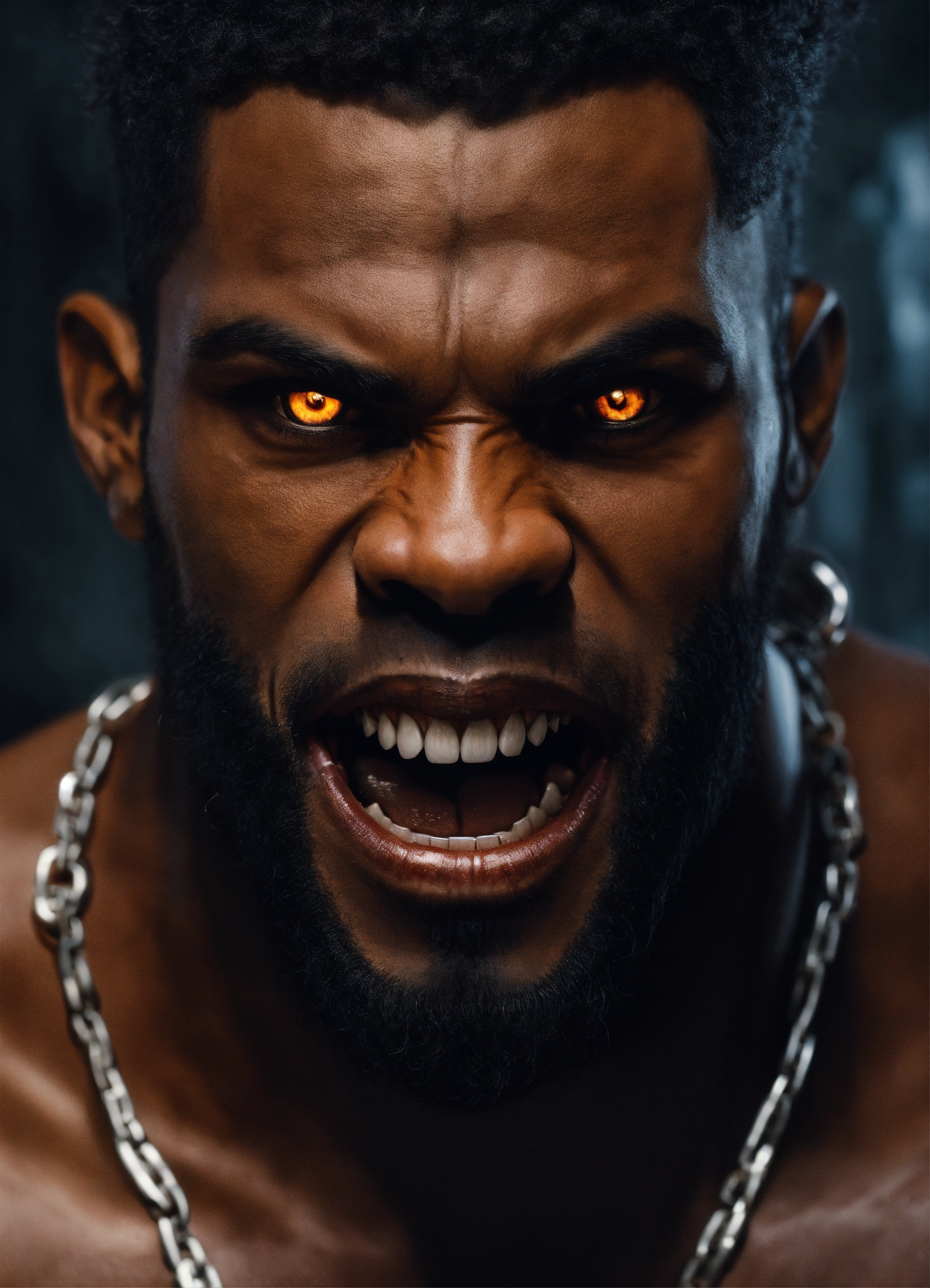 Lexica - Handsome, Black man, werewolf eyes, sharp teeth, ultra realistic