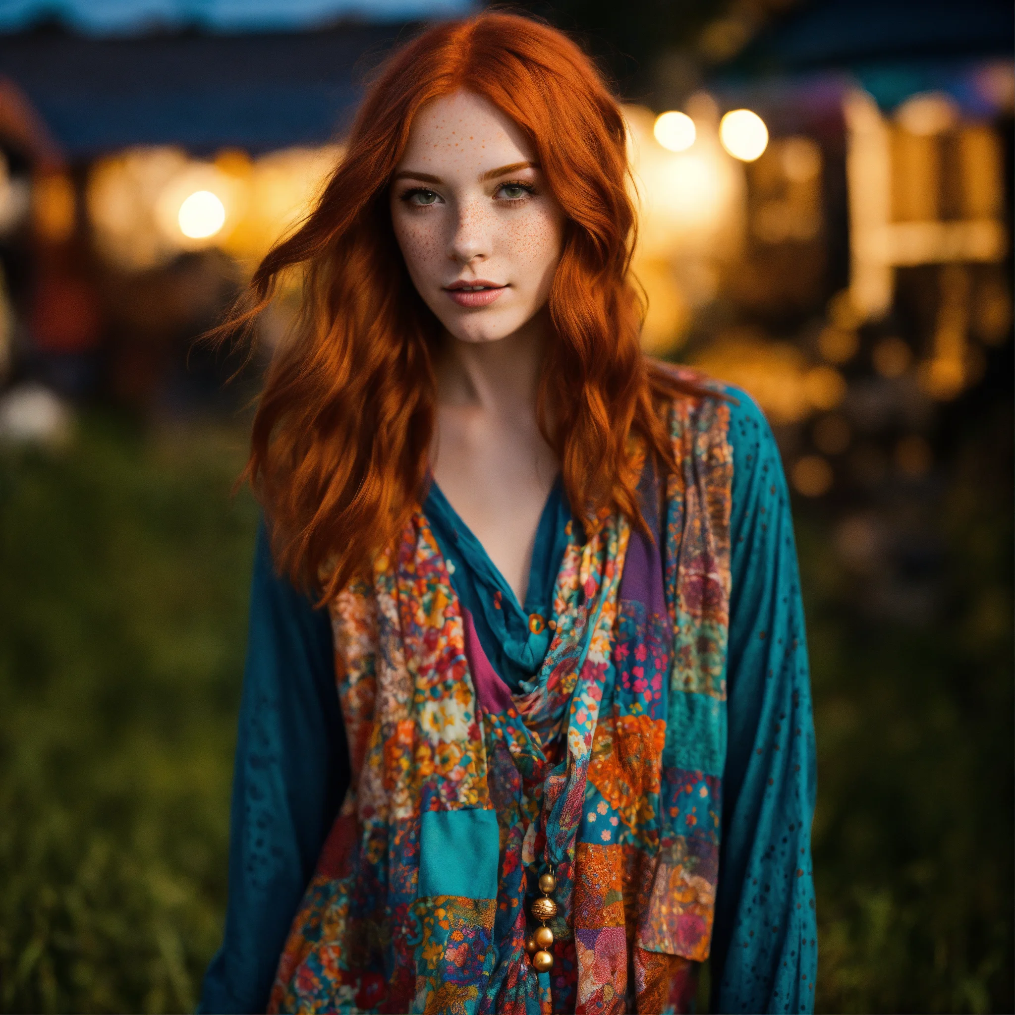 Lexica Gorgeous Redhead With Freckles Wearing A Colorful Vibrant Bohemian Patchwork Attire