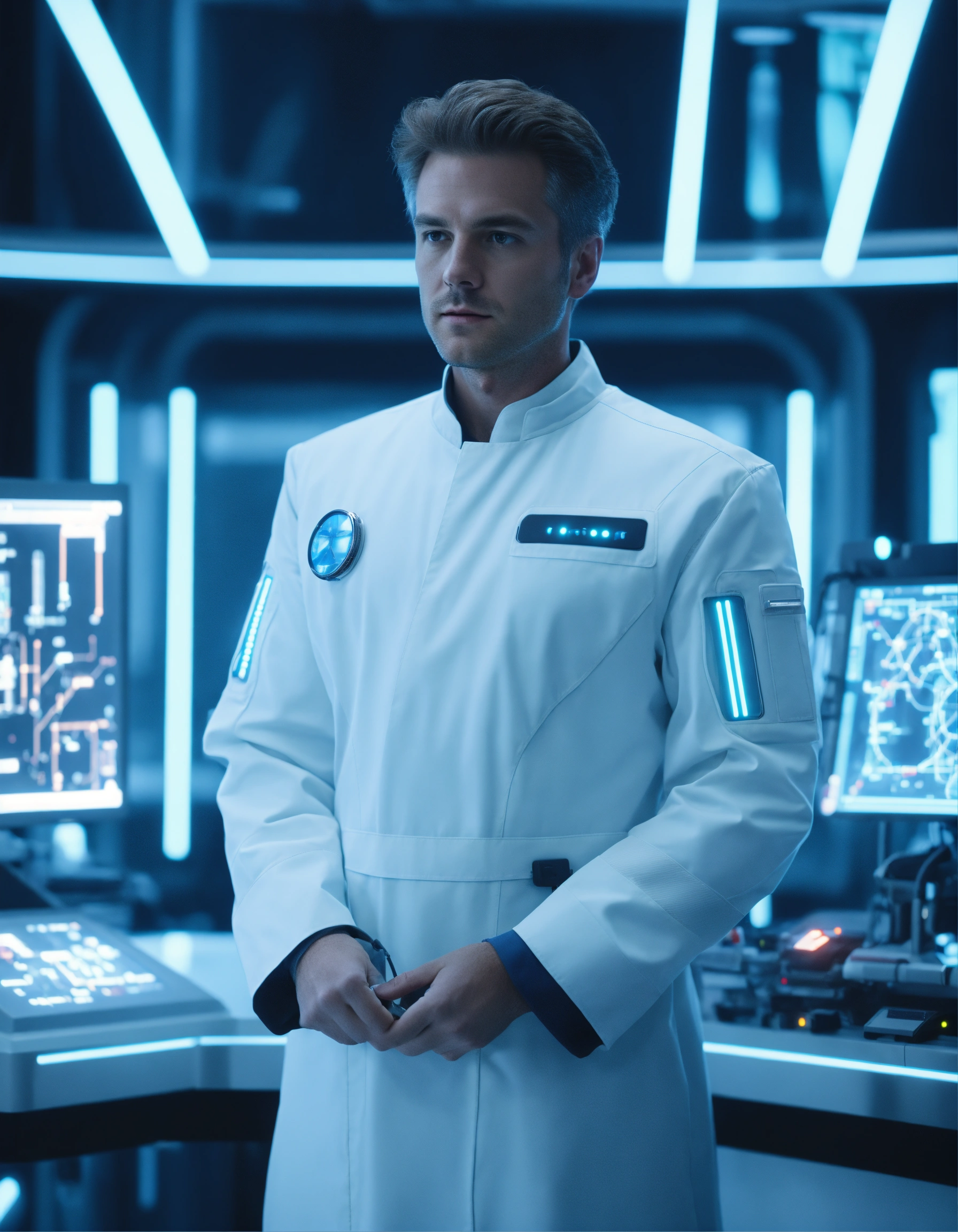 Lexica - Zoom out on white male star command Doctor wearing a sleek ...