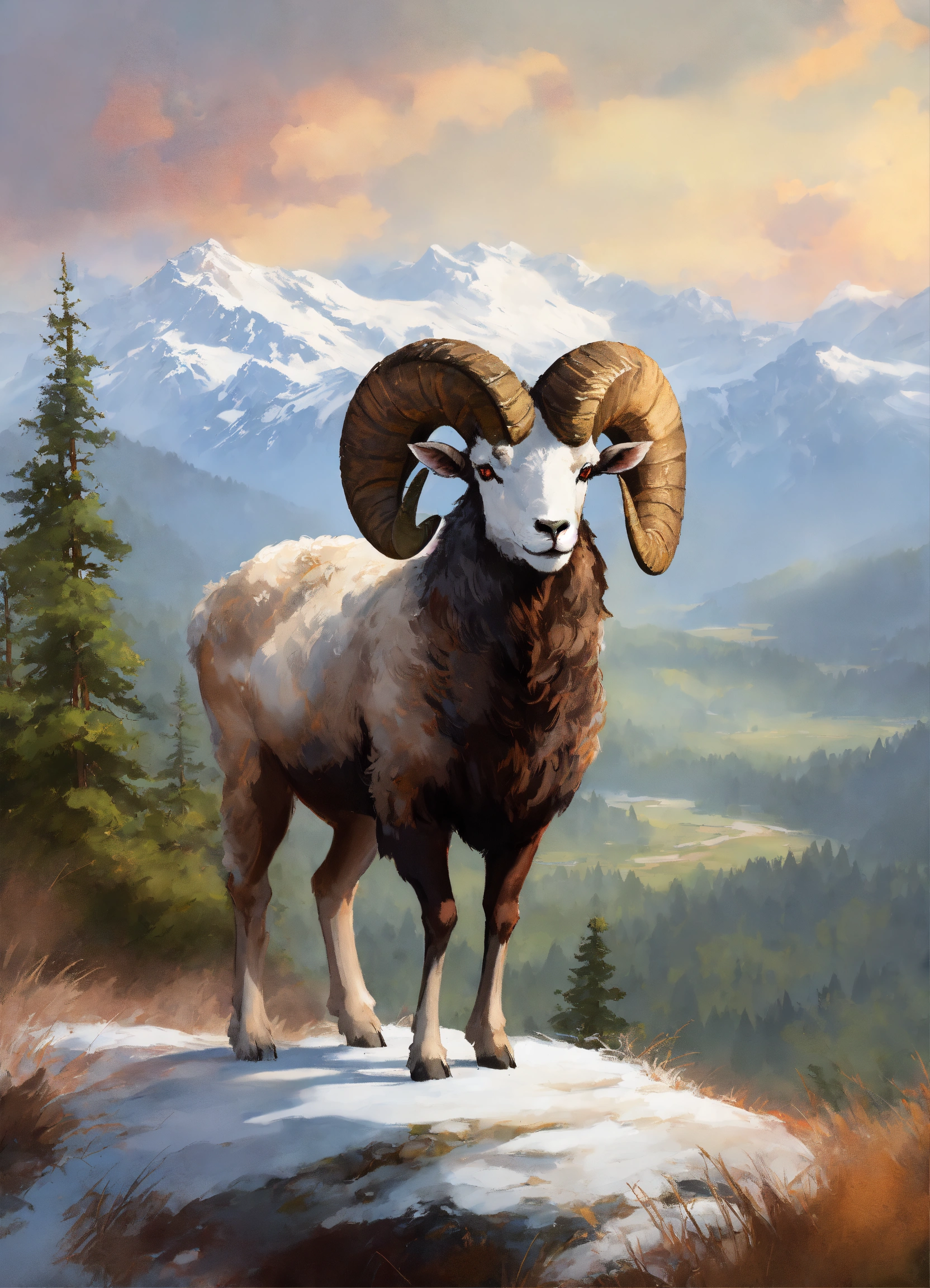 Lexica - Concept art of a ram with long curly horns and strong front ...