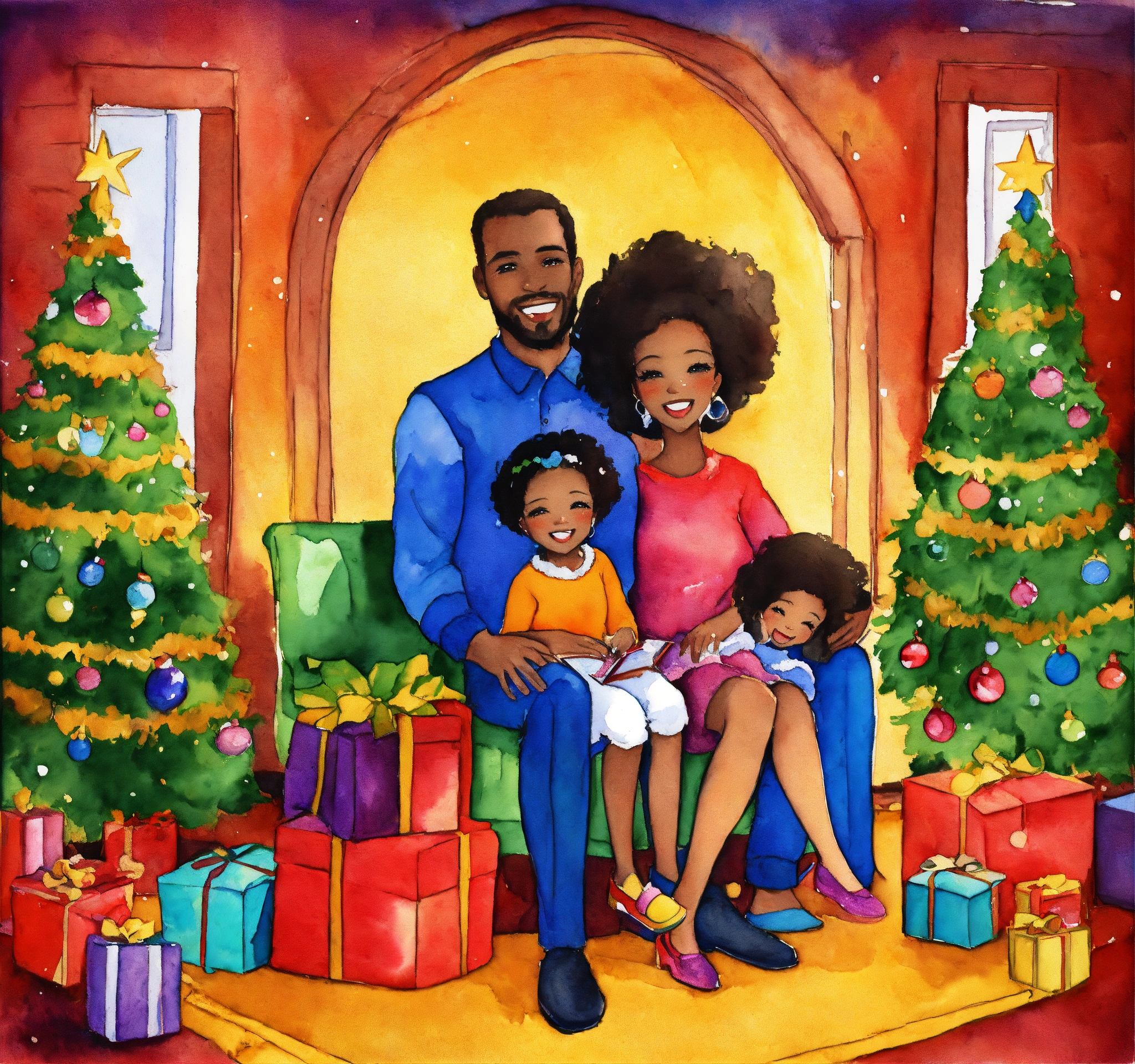 Lexica - Pop CARTOON, ILLUSTRATION, AFRICAN AMERICAN family Christmas ...