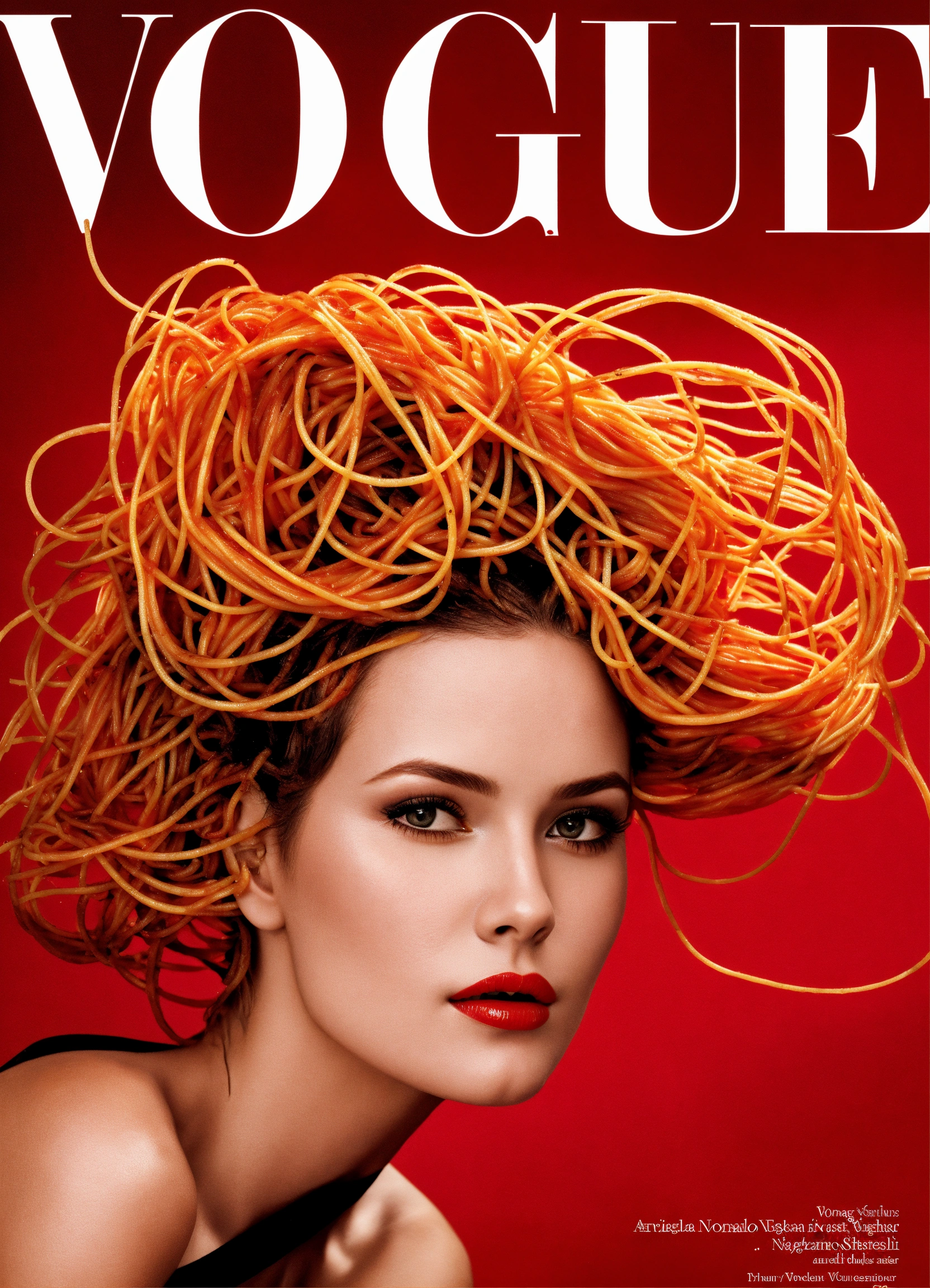 Lexica - Woman with spaghetti hair, cover of vogue