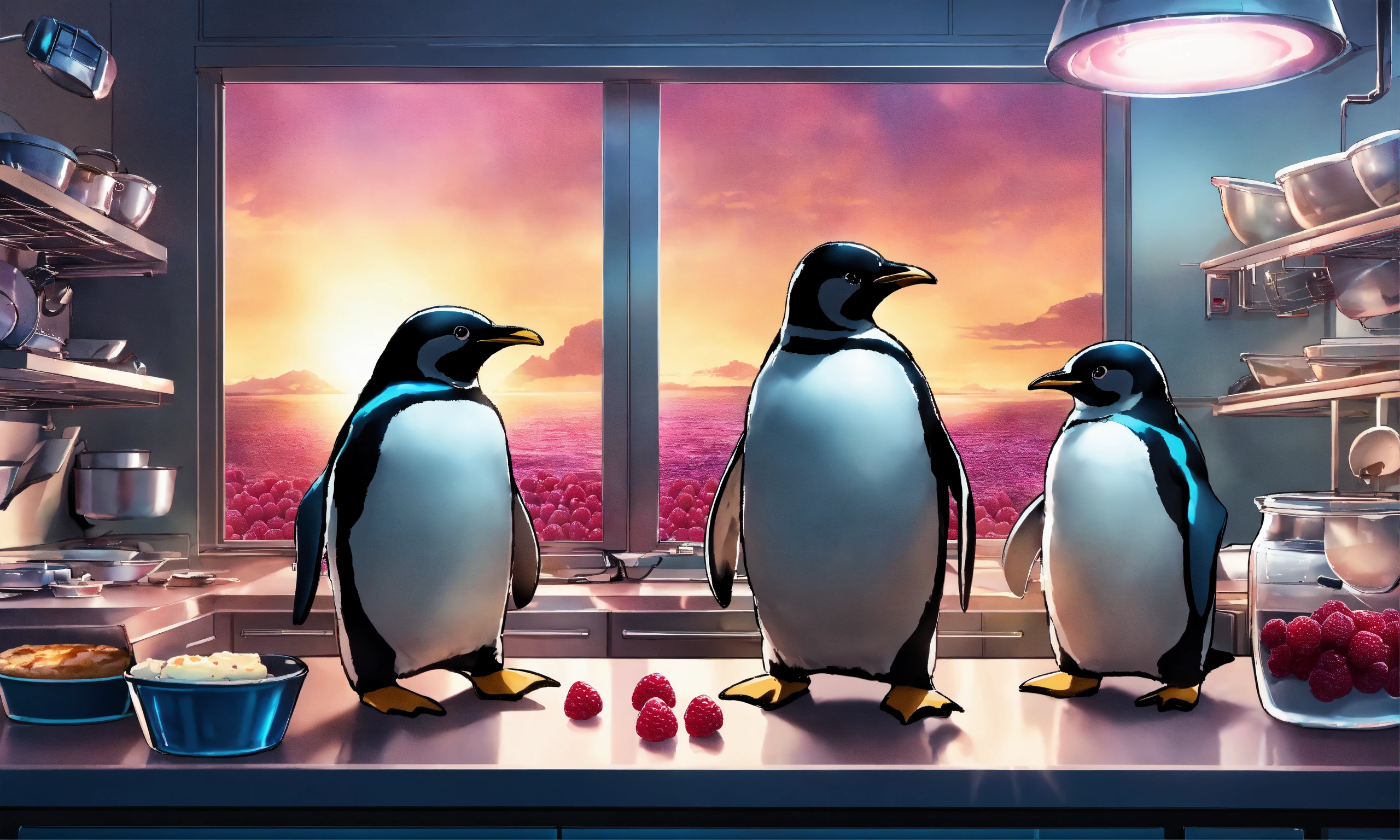 Lexica - Three cool-looking penguins, looking into the camera, in a ...