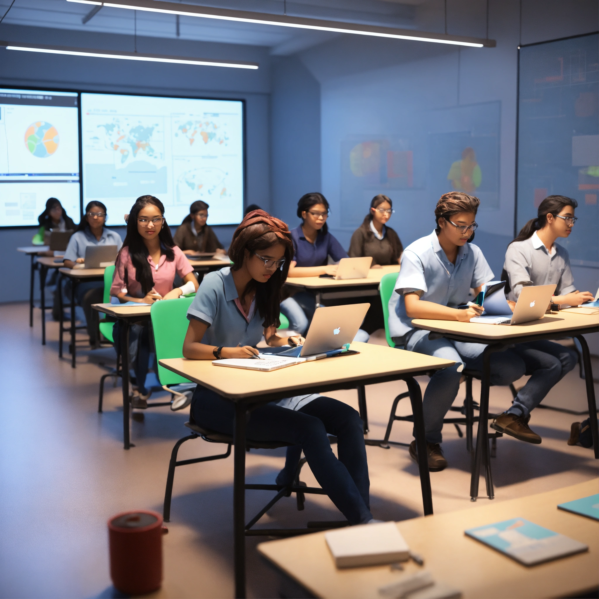 Lexica - Students sitting in the university class in 4 d lab in animated figure