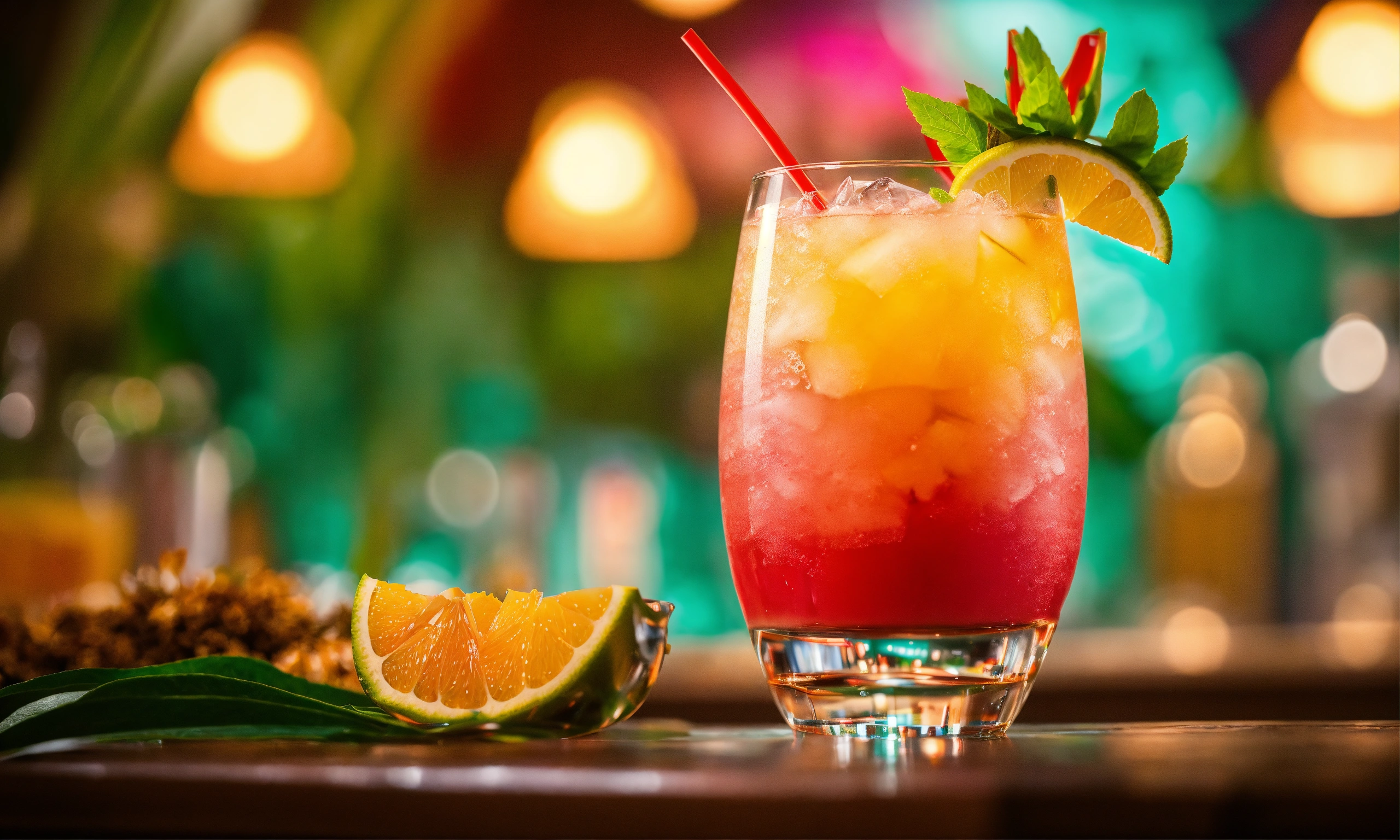 Lexica - Tropical drink, behind is the bar defocus, 8k, high quality, a ...