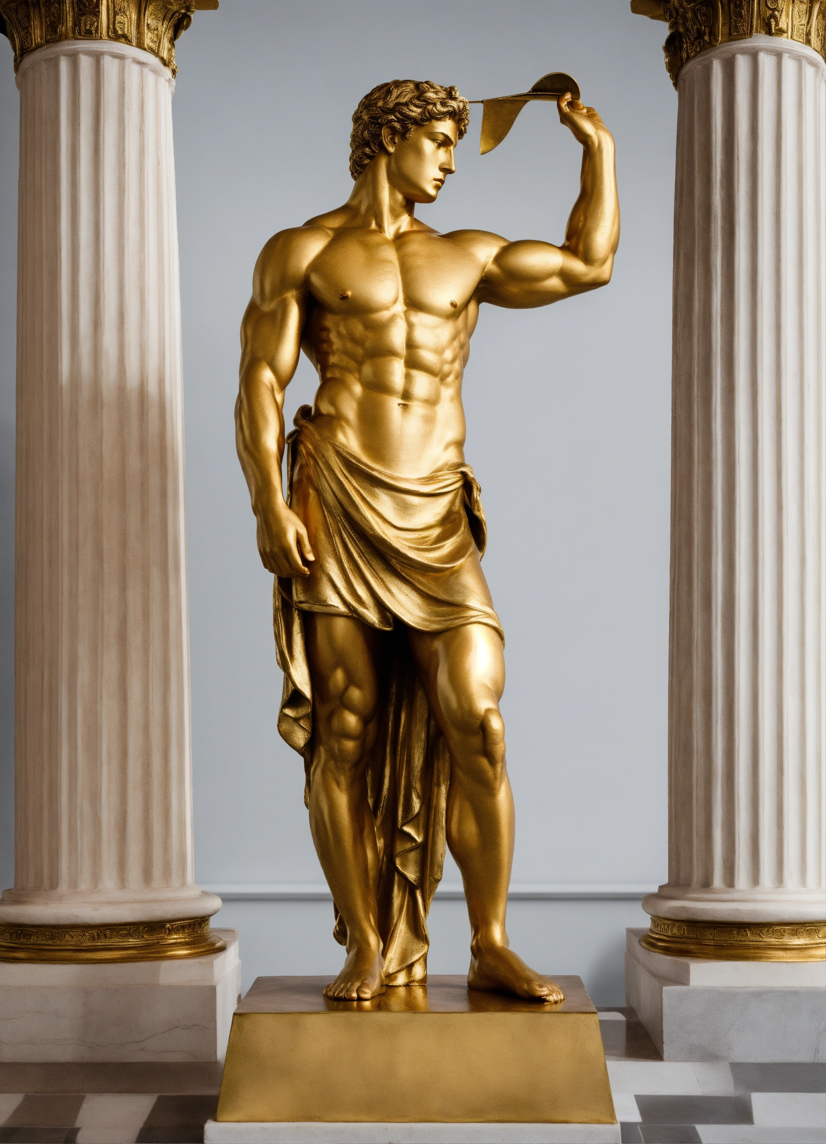 Lexica - Statue of a young muscular greek god out of gold having middel ...